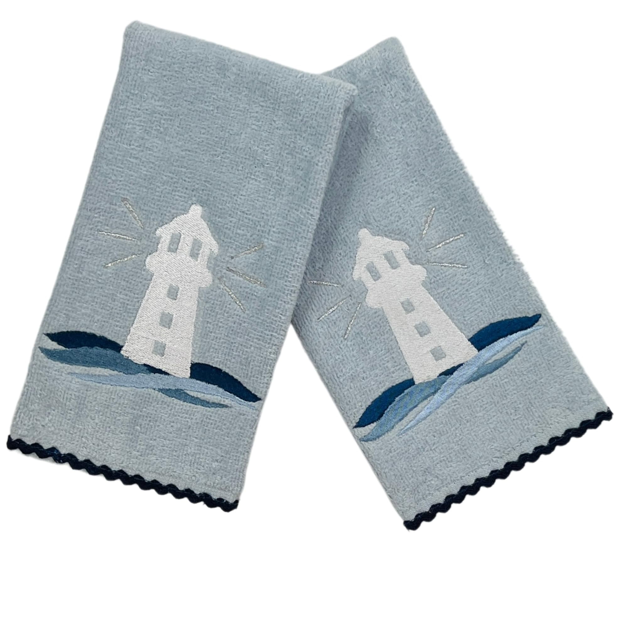 Serafina Home Coastal Nautical Embroidered Lighthouse Fingertip Towels ...