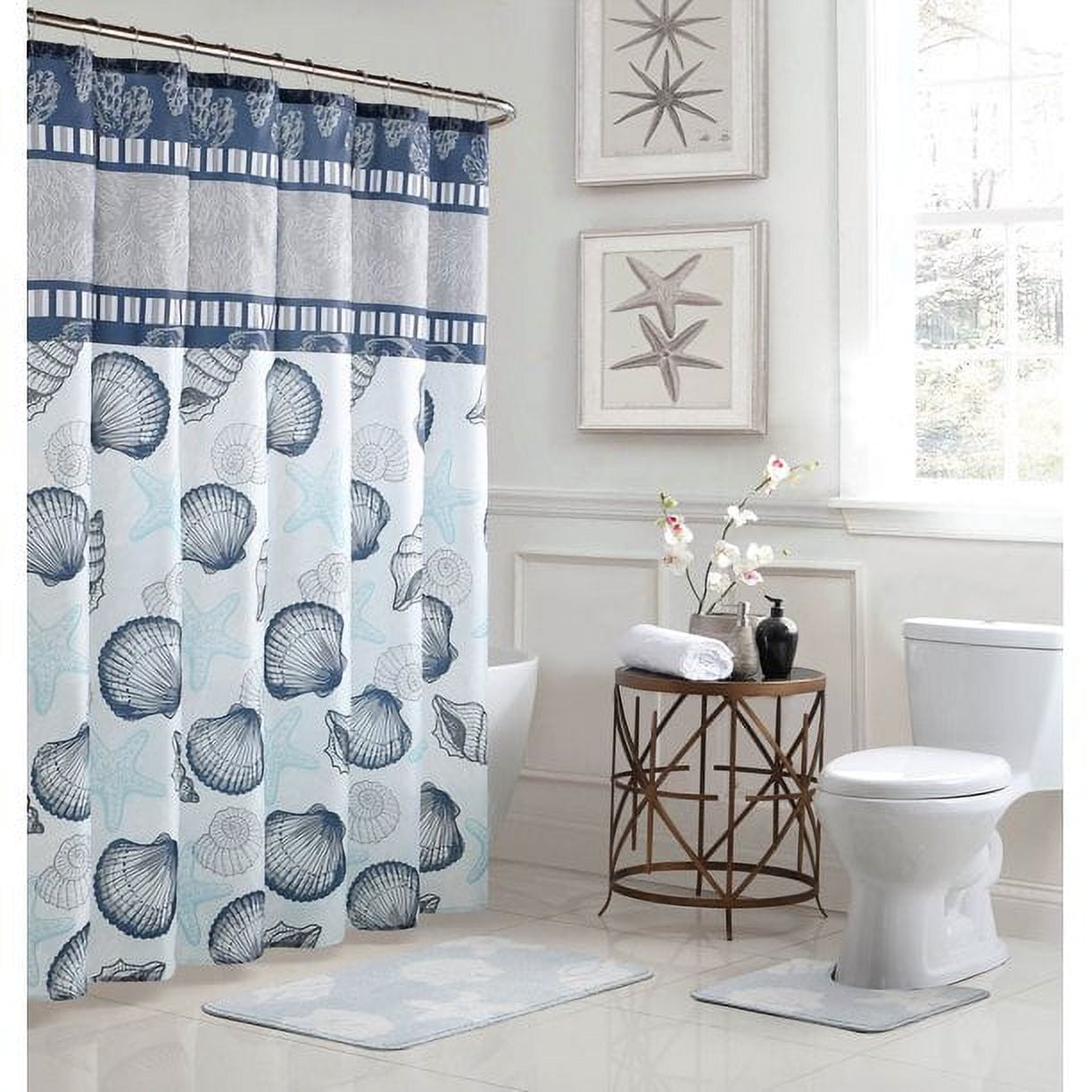 Serafina Home Coastal Shells Fabric Shower Curtain for Bathroom ...