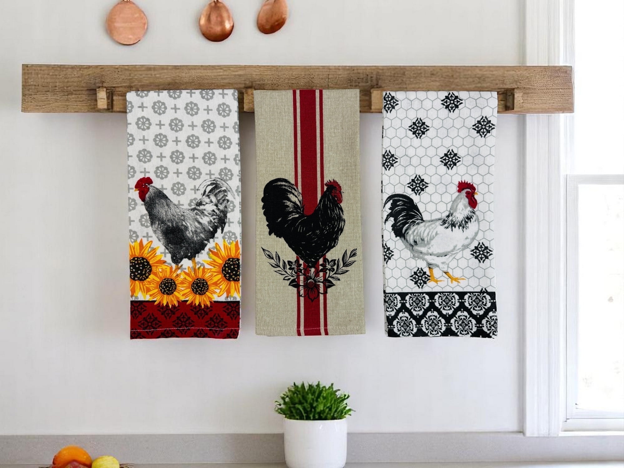 Serafina Home Country Rustic Roosters Kitchen Towels Set Of 3: Print on ...