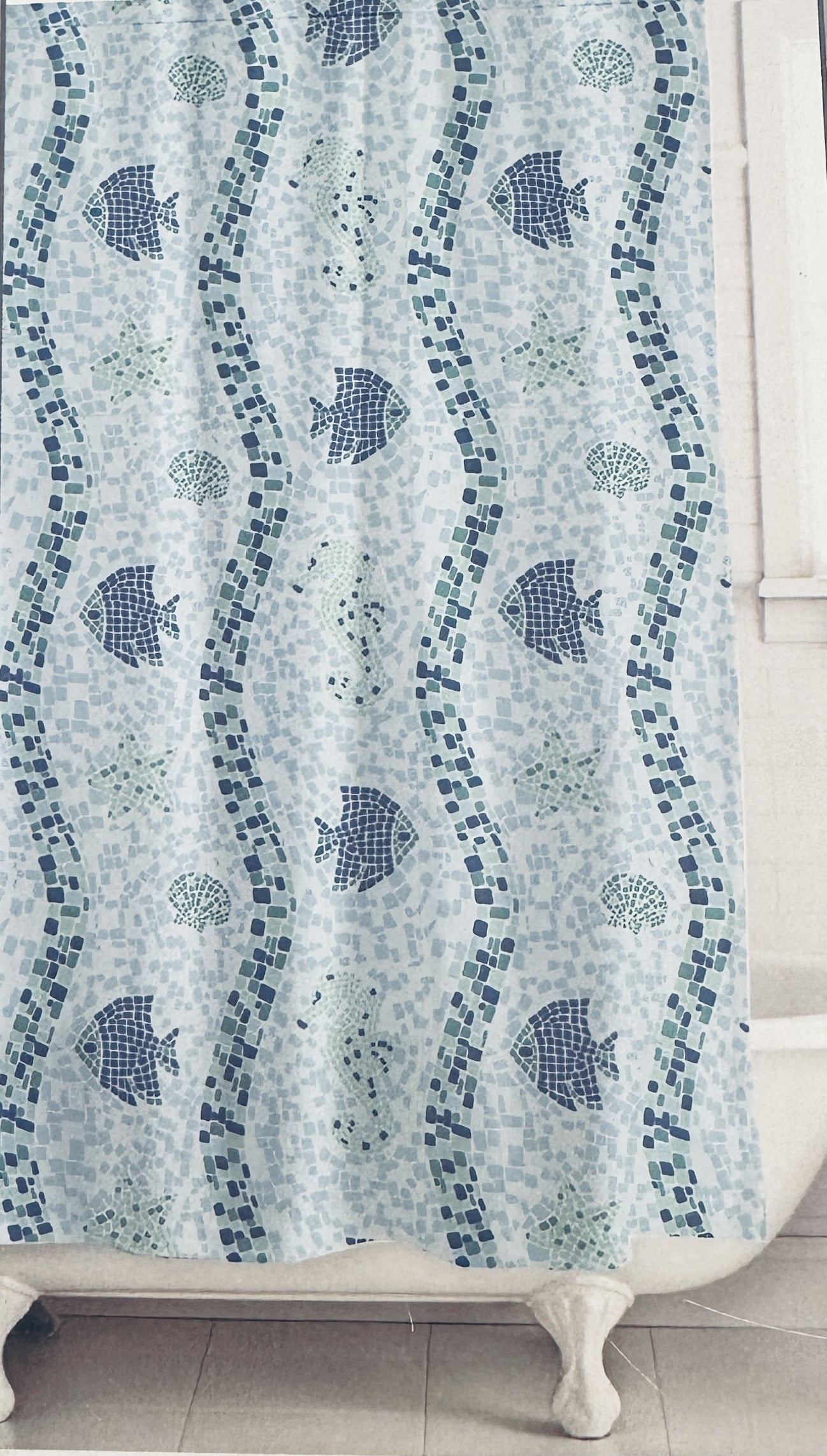 Serafina Home Cove Bay Peva Mosaic Fish And Shells Shower Curtain 70" x ...