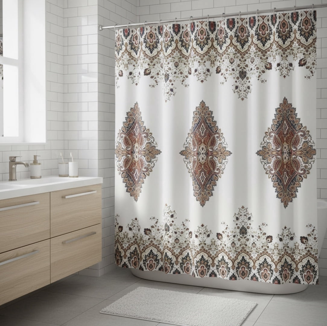 Serafina Home Damask Floral Fabric Shower Curtain for Bathroom, Colors ...