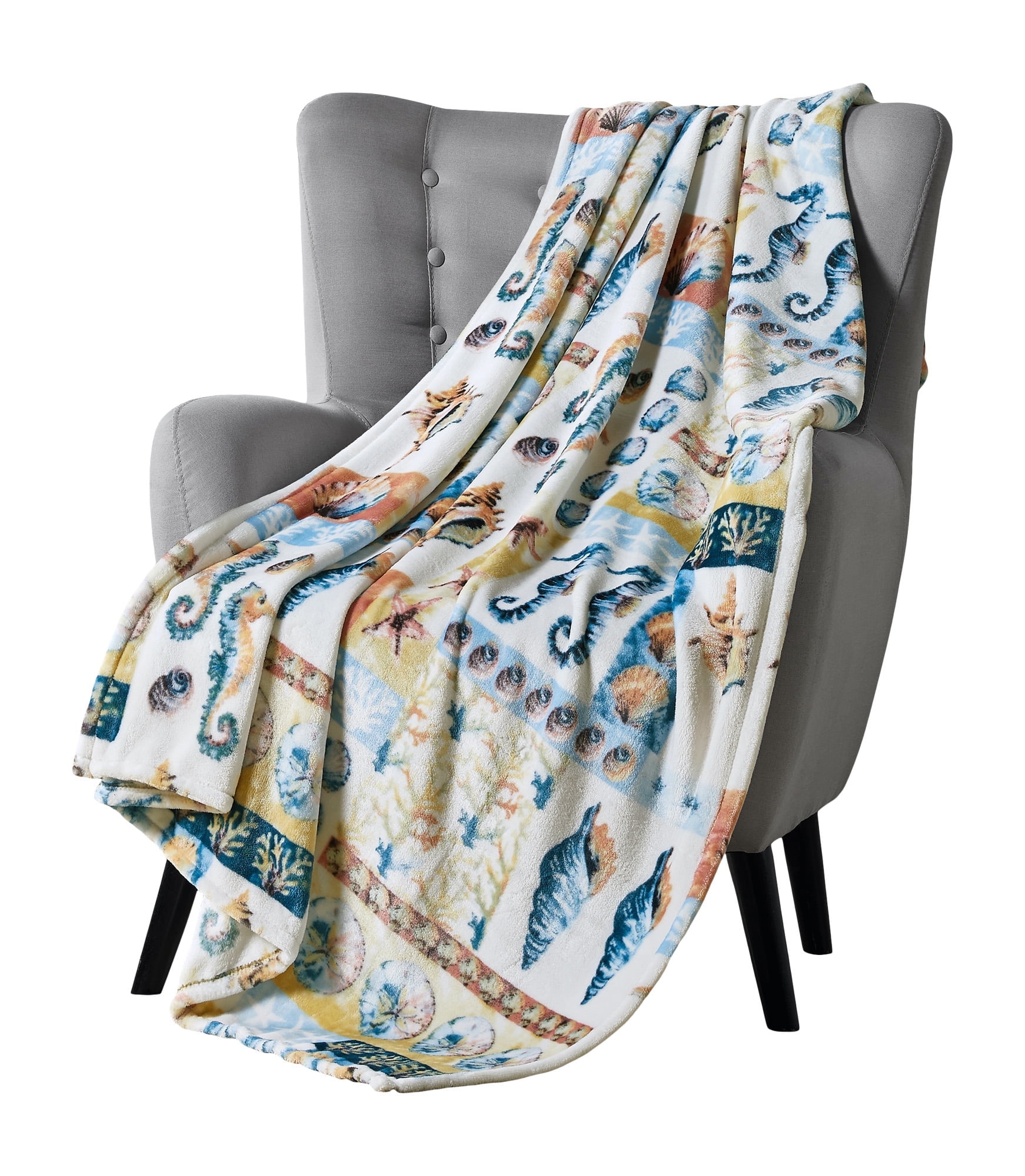 Serafina Home Decorative Coastal Throw Blanket: Colorful Sea Life ...