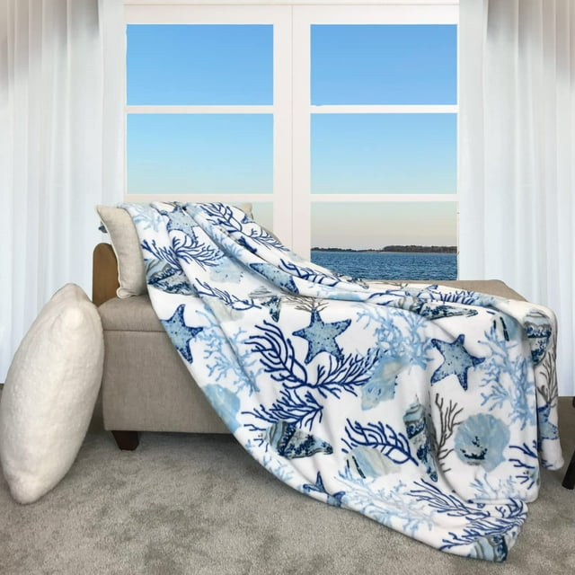 Serafina Home Decorative Ocean Life Coastal Throw Blanket: Soft Plush ...