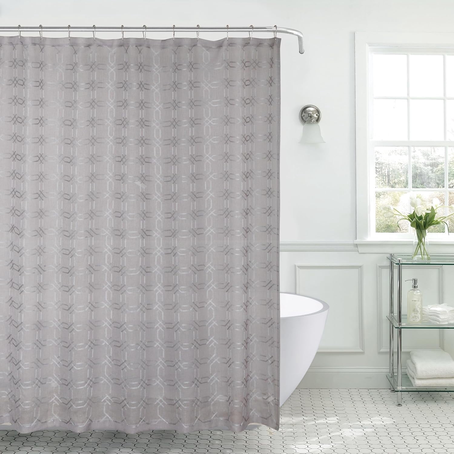 Serafina Home Decorative Sheer Fabric Shower Curtain for Bathroom: Gray ...