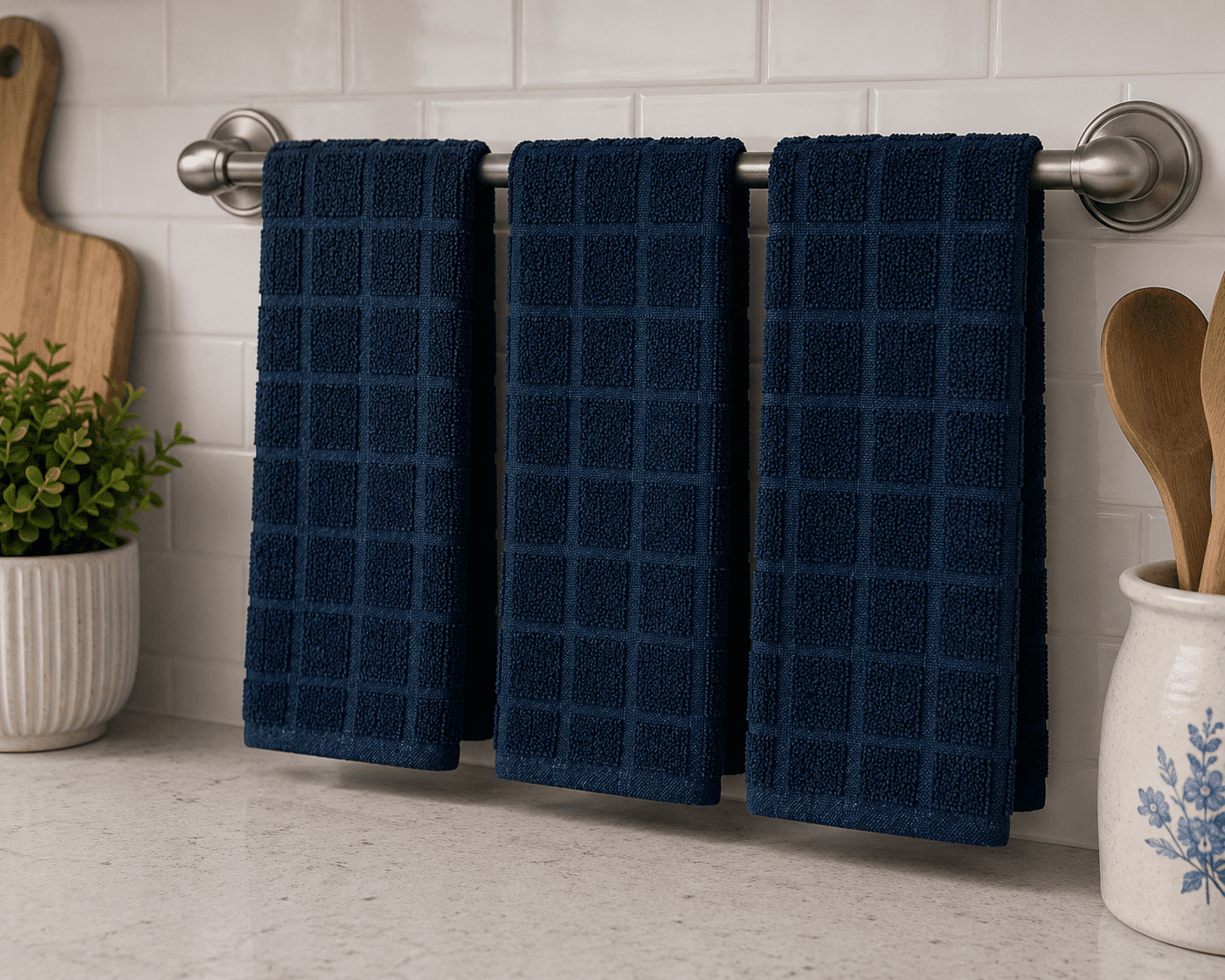 Serafina Home Blue Solid Neutral Kitchen Dish Towels: 80% Cotton 20% ...
