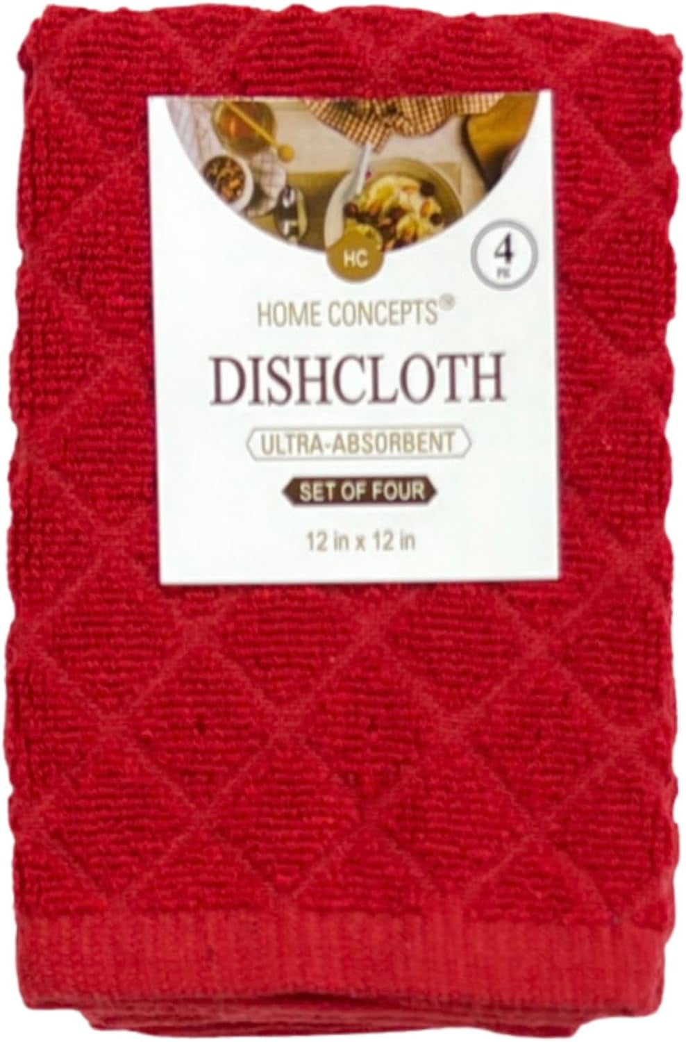 Serafina Home Diamond Weave Red Solid Neutral Kitchen Dish Cloths: 100% ...
