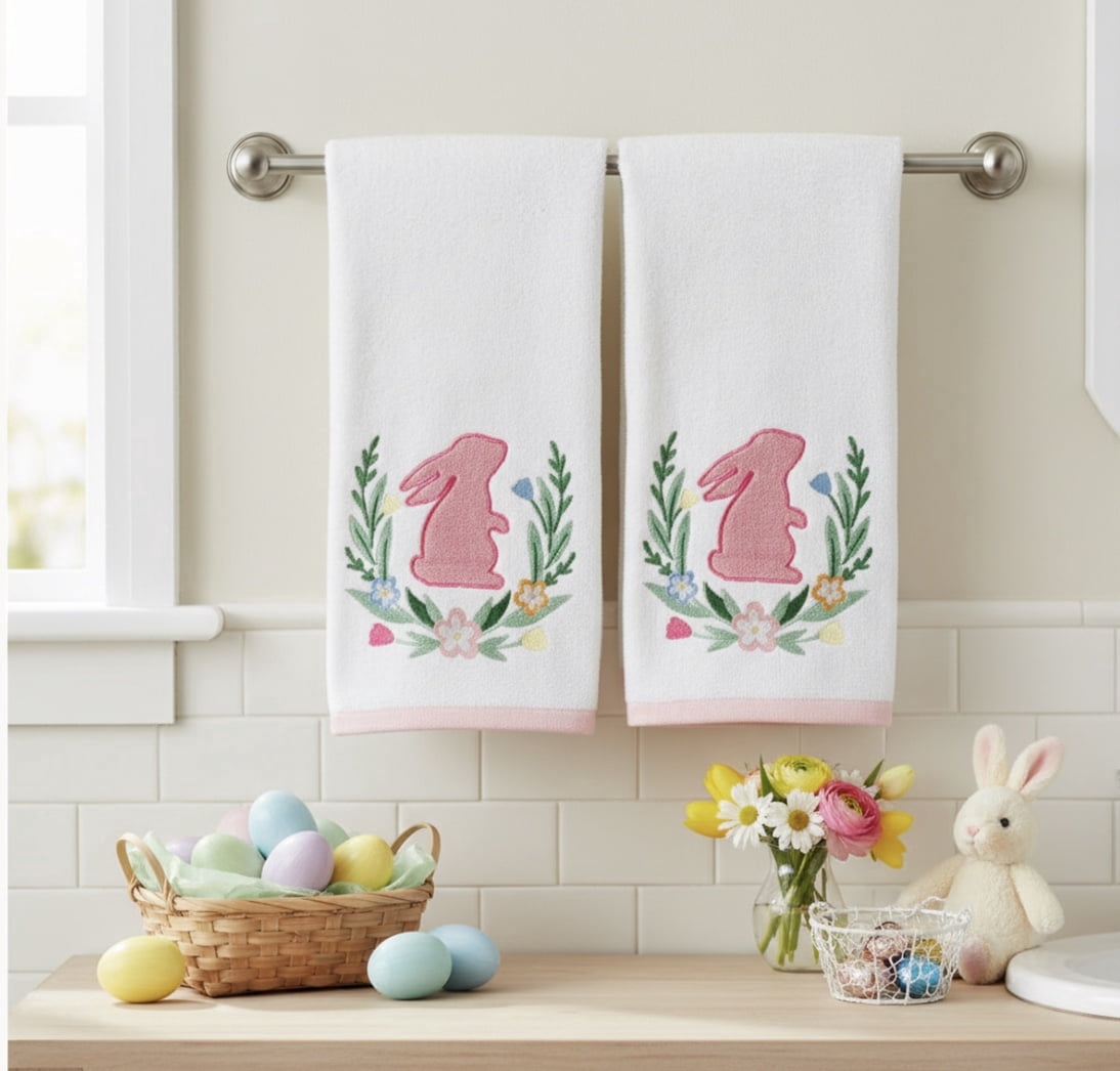 Serafina Home Easter Bathroom Hand Towels, White 100% Cotton with ...