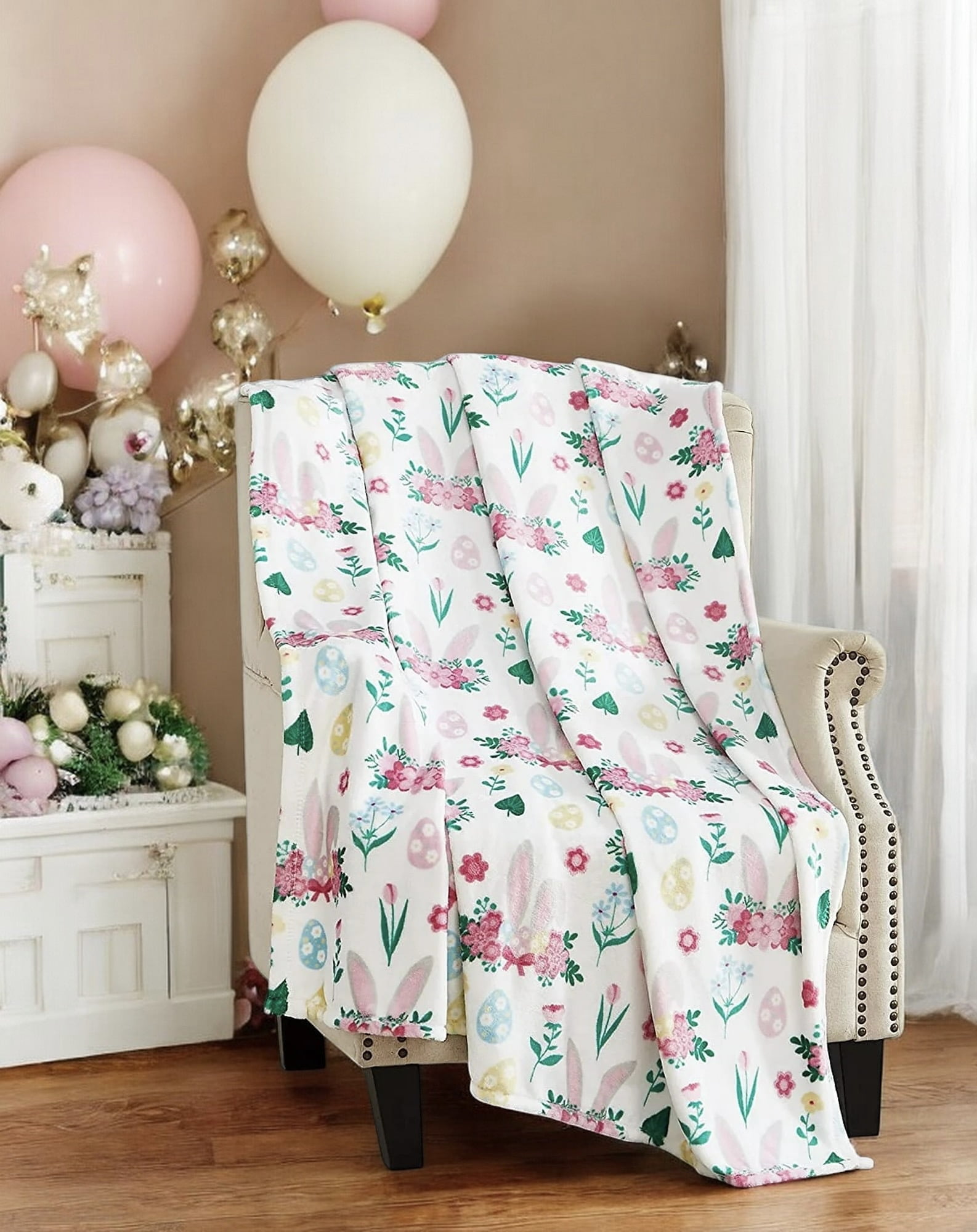 Serafina Home Easter Spring Fleece Throw Blanket: Spring Bunnies Enjoy ...
