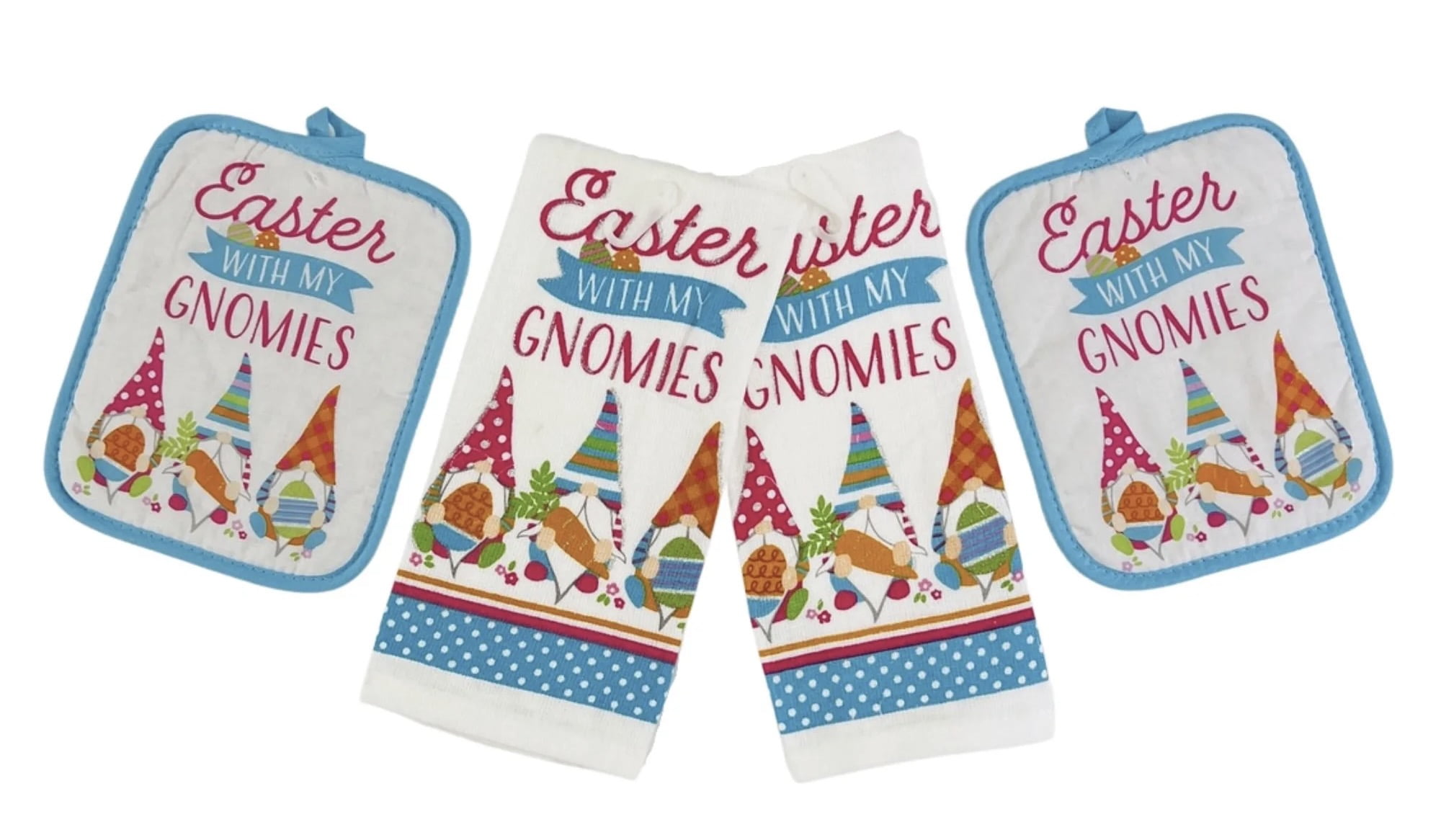 Serafina Home Easter Spring Kitchen Dish Towels Pot Holder Oven Mitt Set, 5c: Cute Garden Gnome ...