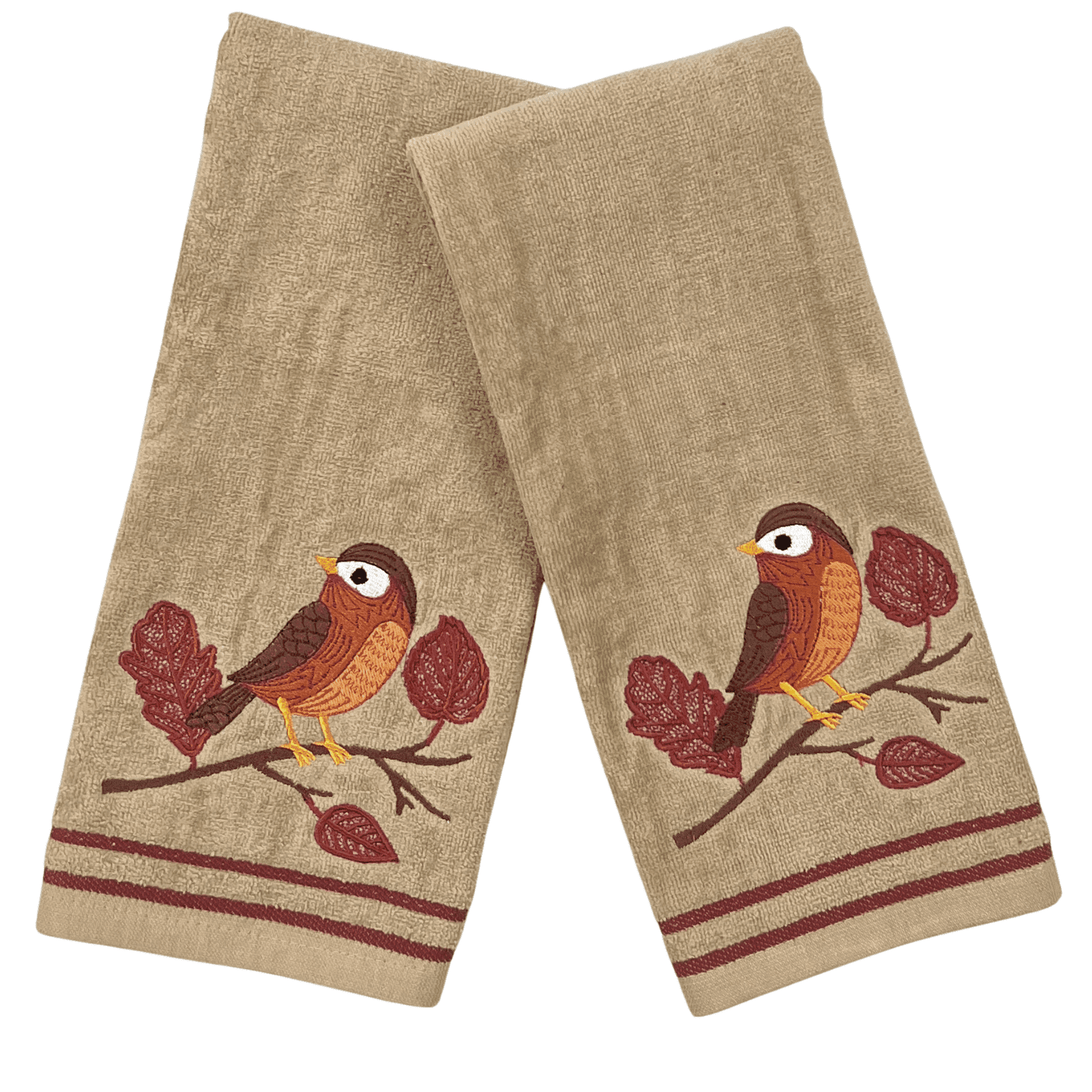 Serafina Home Embroidered Fall Bird Hand Bathroom Towel Set, 100% ...