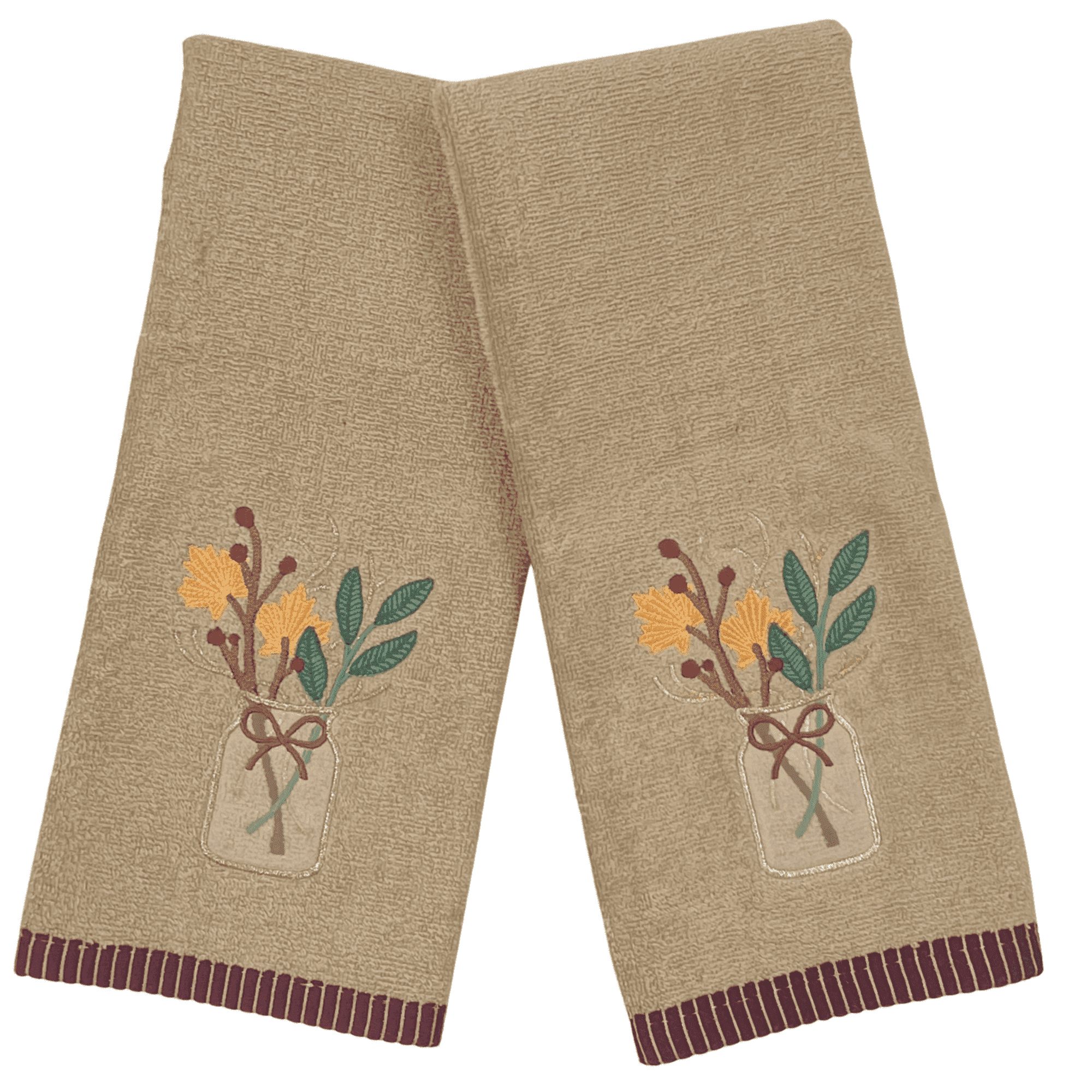 Serafina Home Embroidered Fall Leaves In Mason Jar Hand Bathroom Towel ...