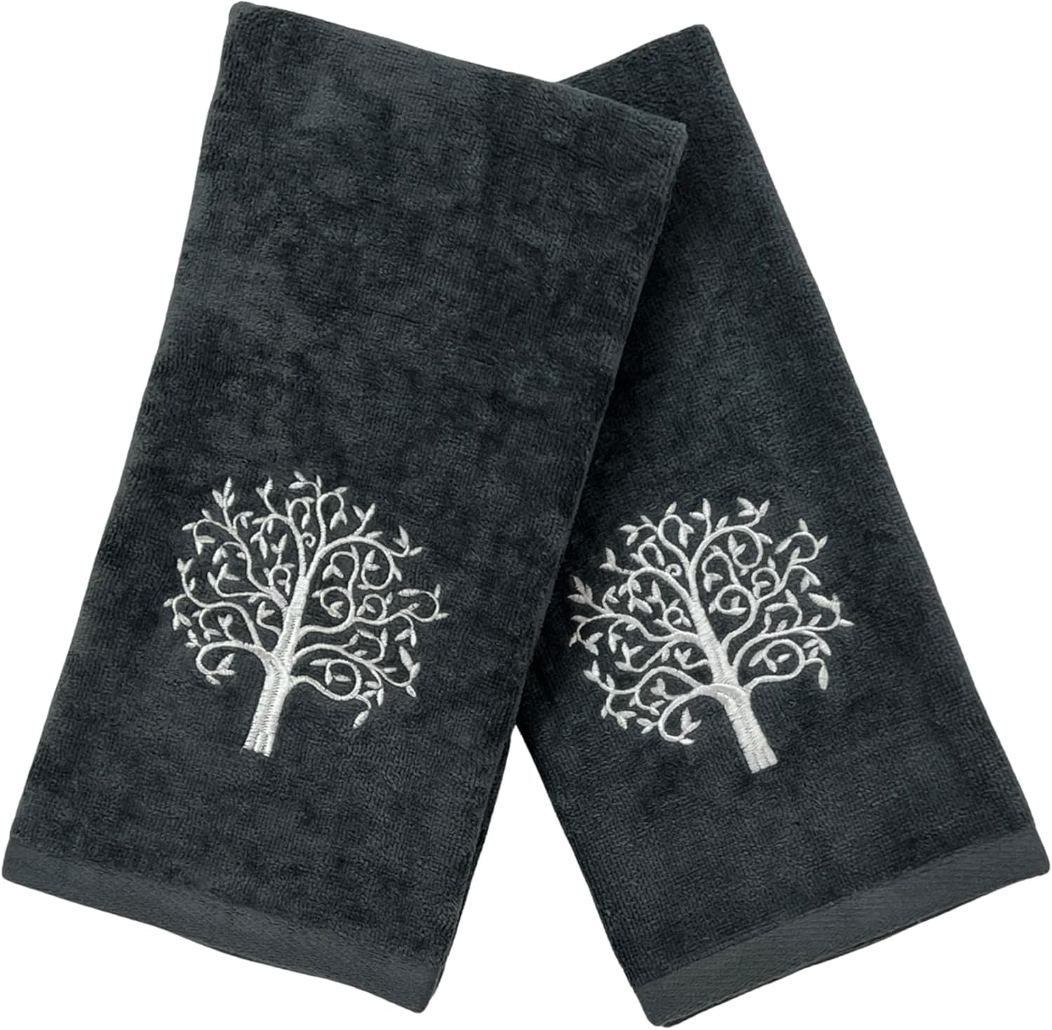 Serafina Home Tree of Life Embroidered Gray Cotton Hand Towels 2 Piece ...