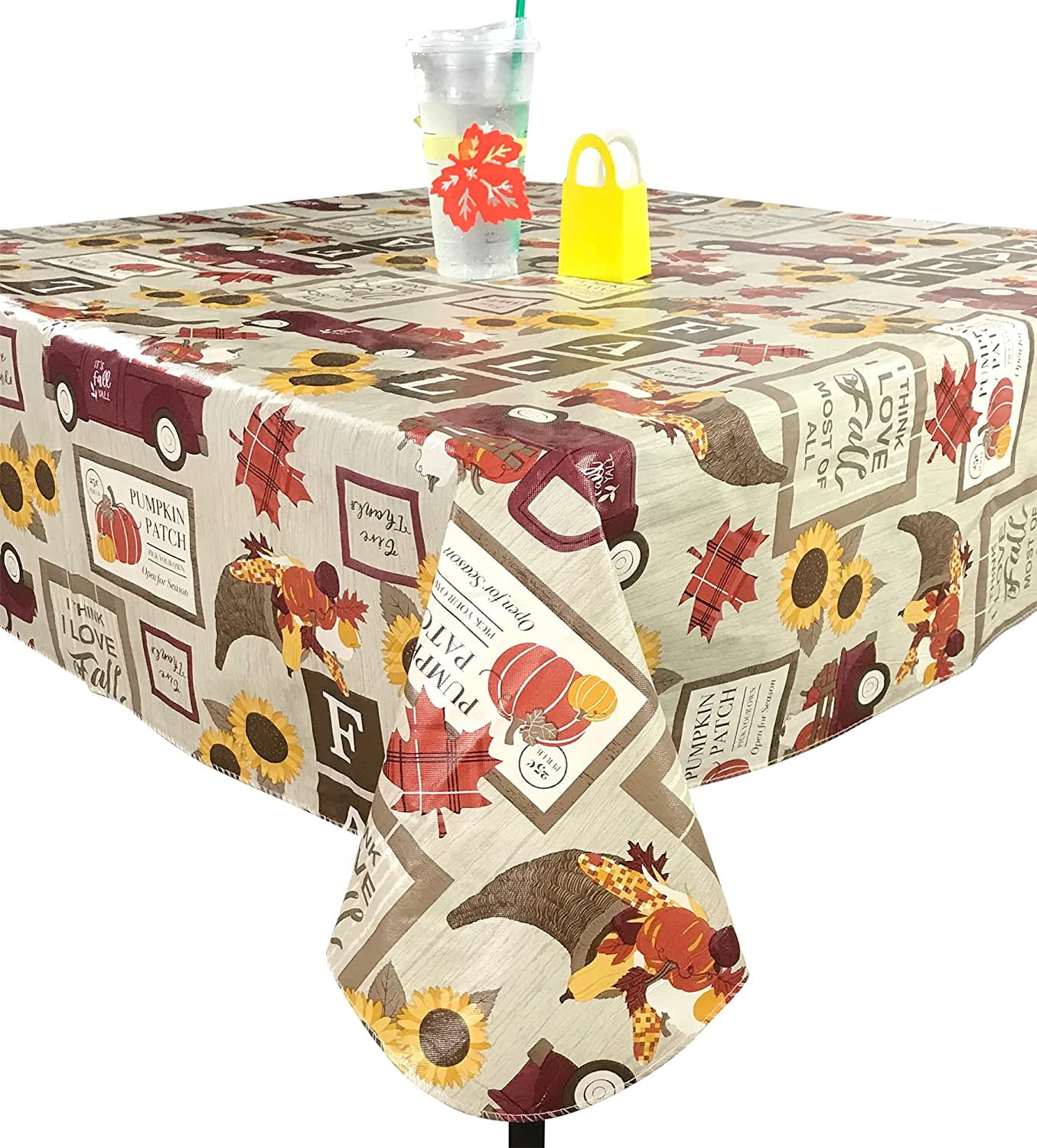 Serafina Home Fall Farmhouse Decor Flannel Vinyl Tablecloth: Colorful ...