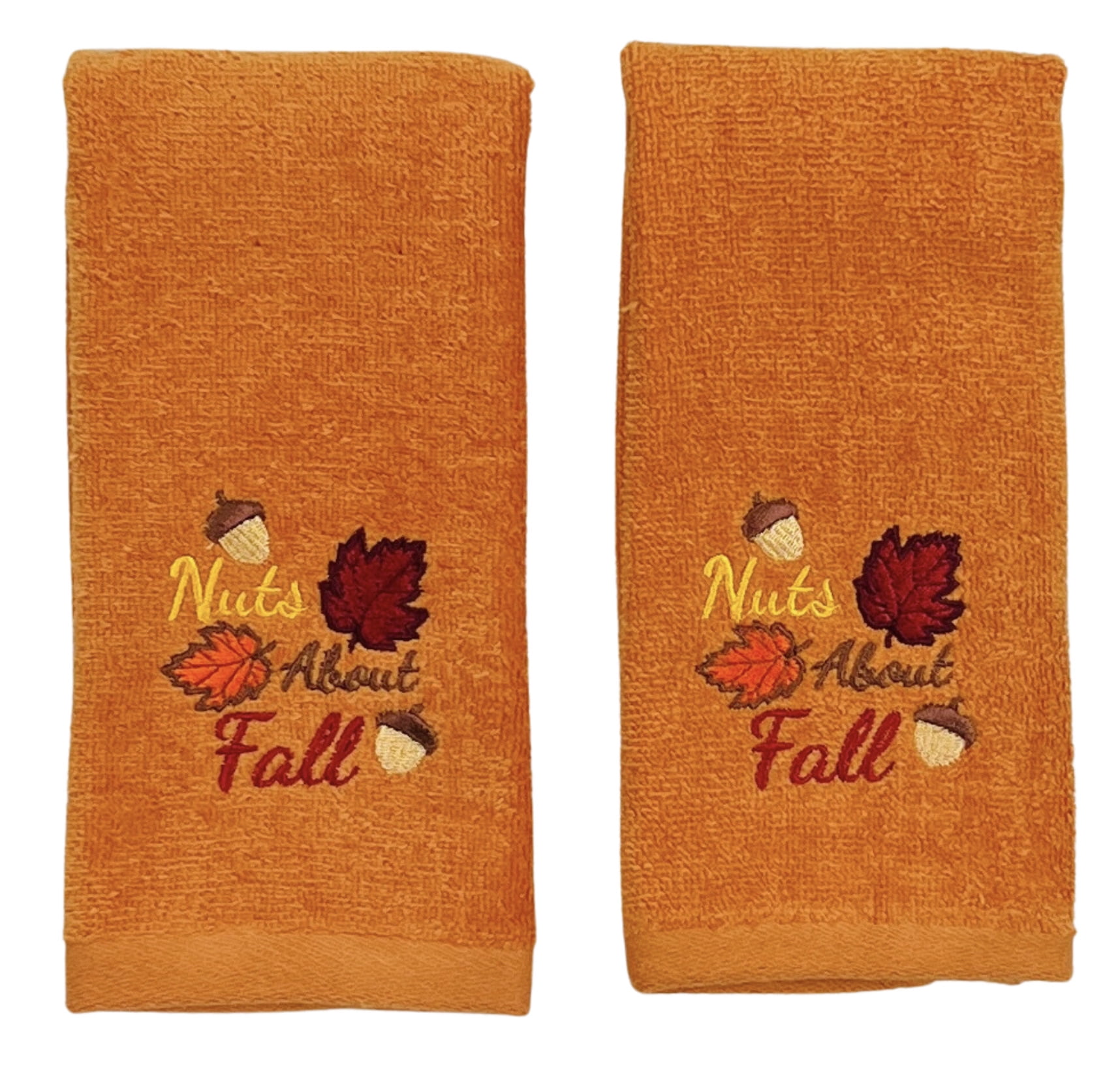 Serafina Home Fall Fingertip Towels: Plush Orange Embroidered Nuts ...