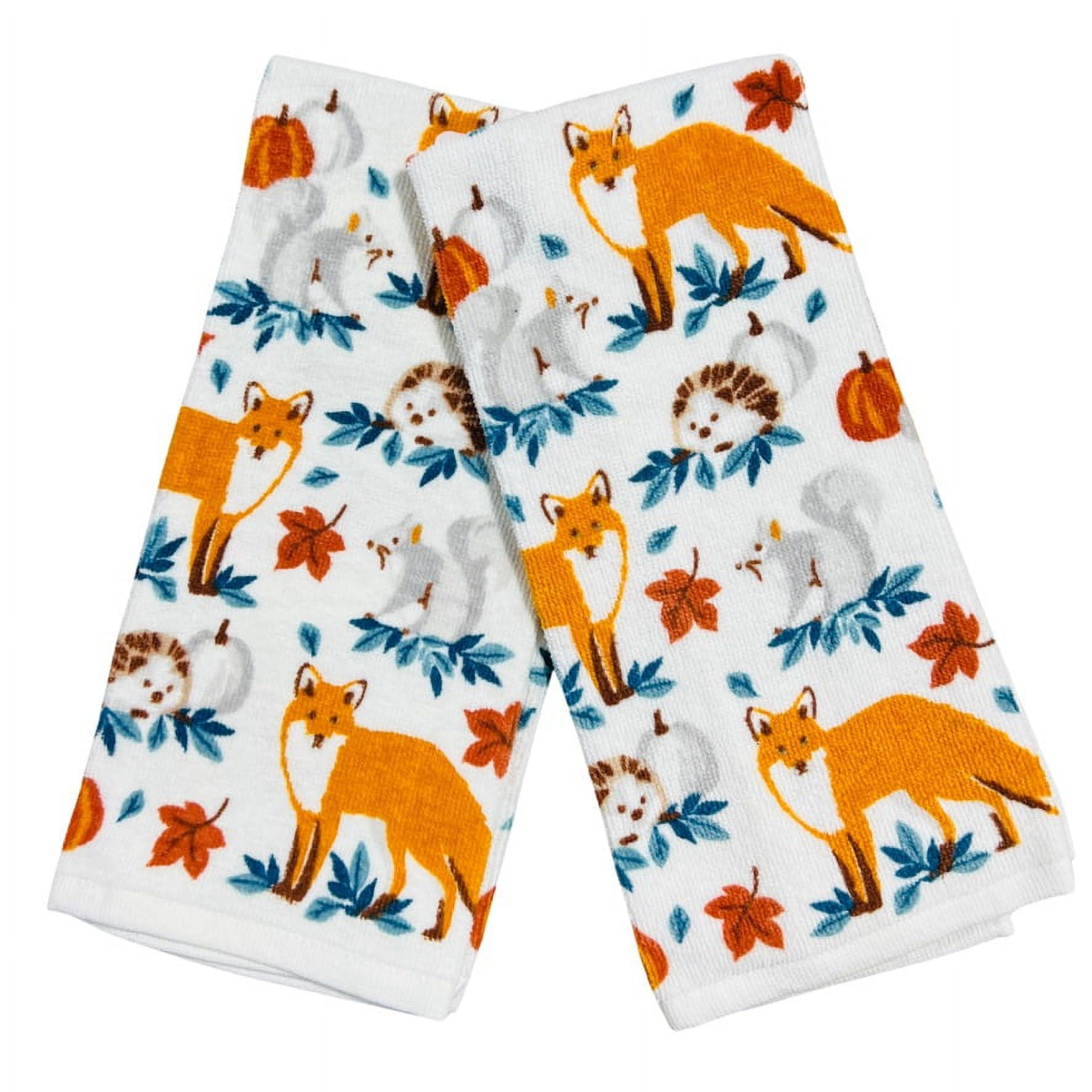 Serafina Home Fall Fox, Squirrel And Hedgehog Velour Kitchen Towels ...
