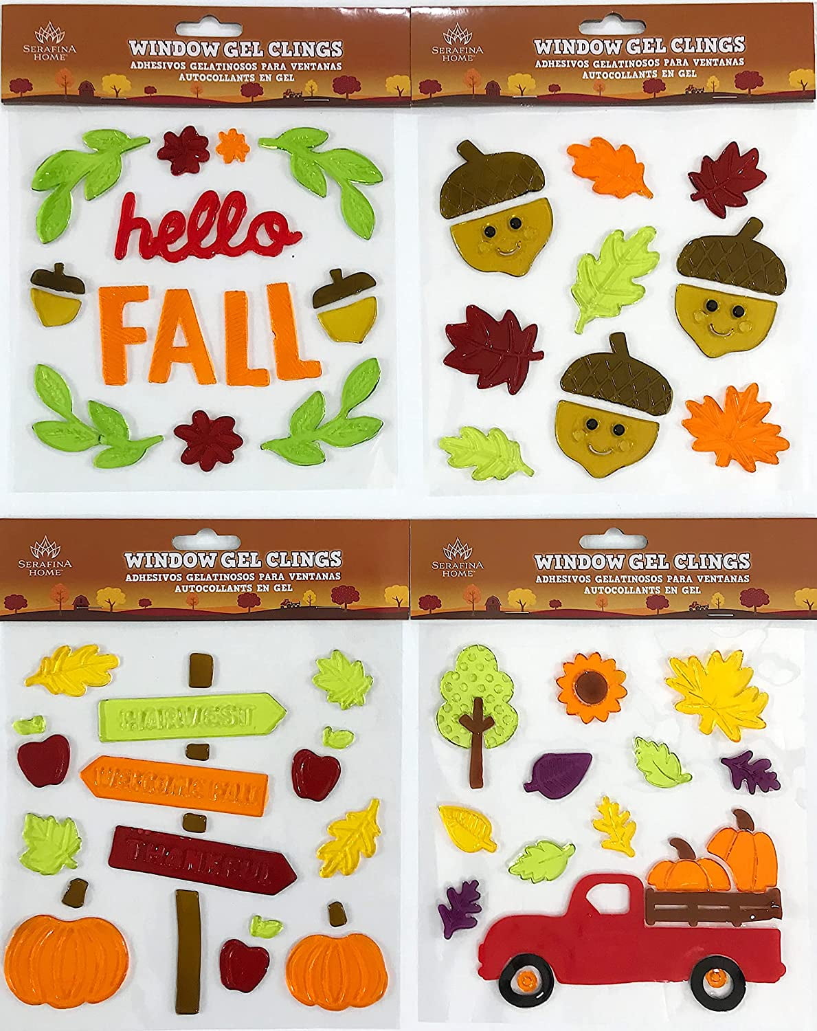 Serafina Home Fall Gel Window Clings: Happy Harvest Pumpkins Leaves ...