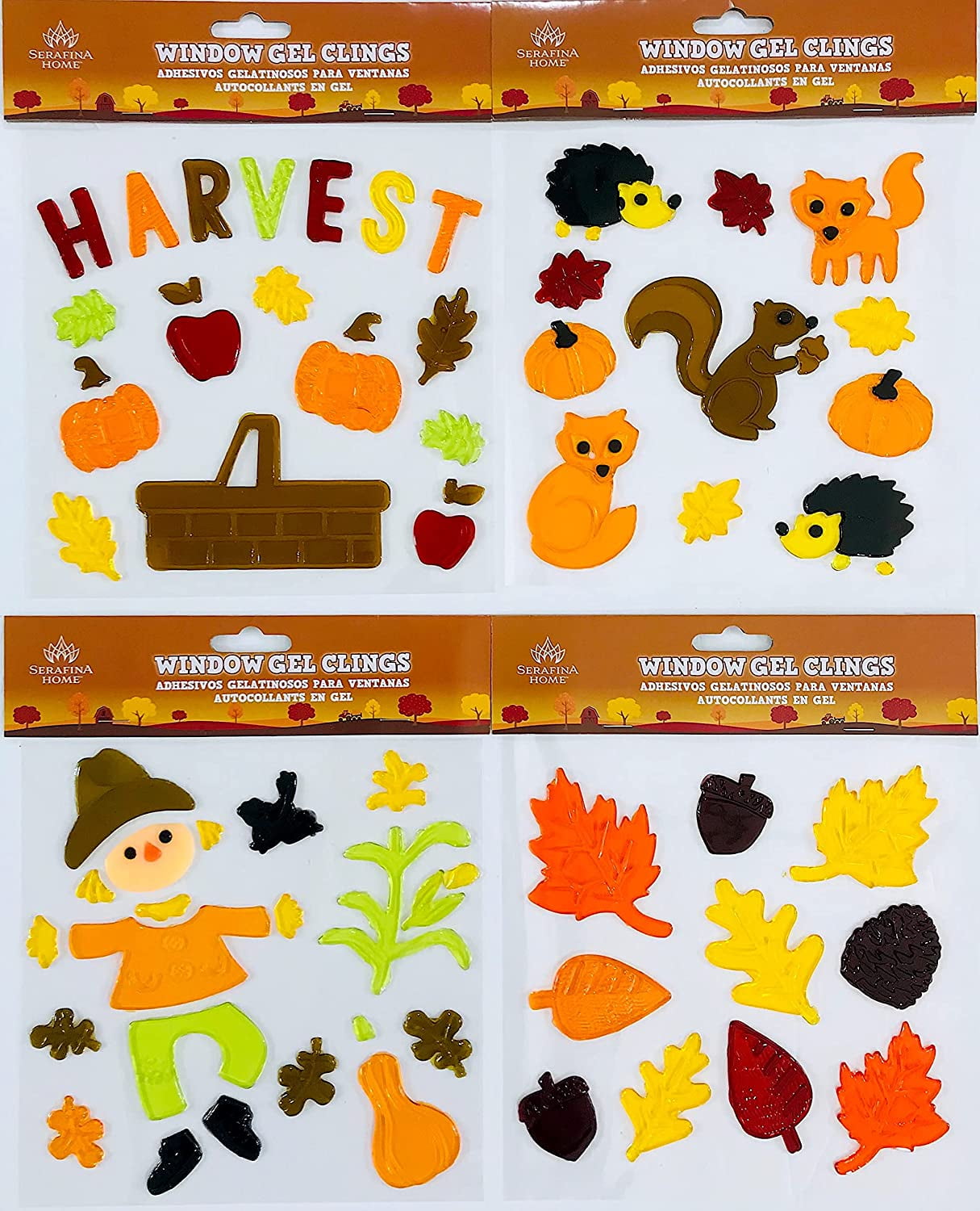 Serafina Home Fall Gel Window Clings: Happy Harvest Pumpkins Leaves ...