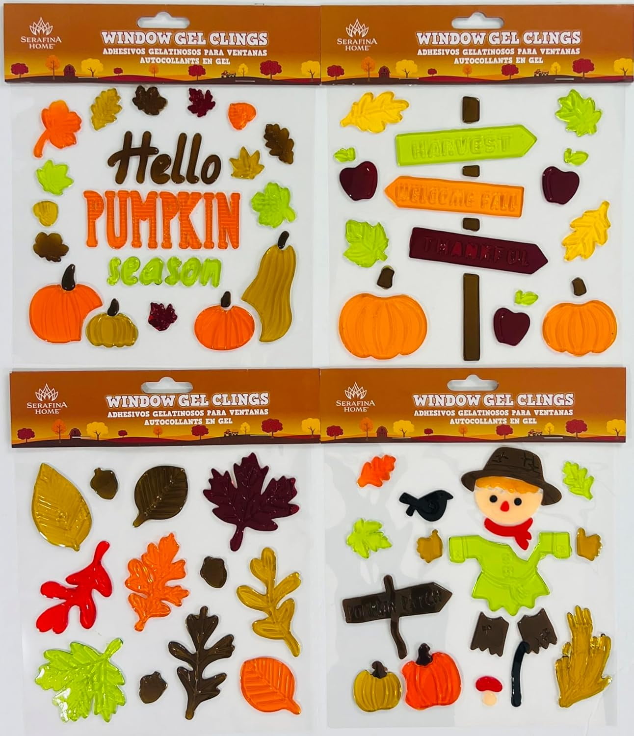 Serafina Home Fall Gel Window Clings: Hello Fall Pumpkins Sunflowers ...