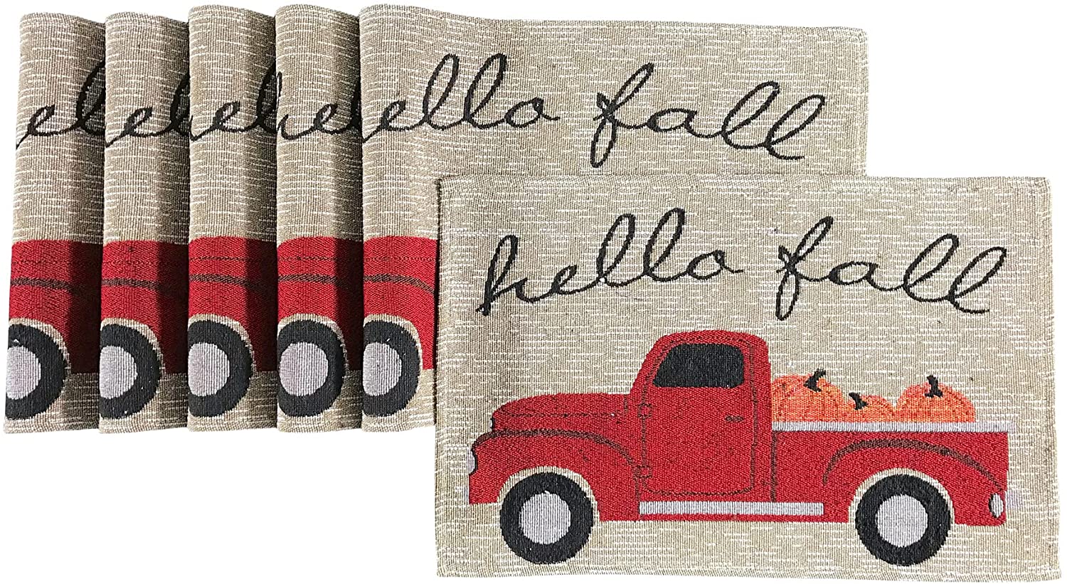 Serafina Home Fall Harvest Truck Placemats, Set of Six (6) Colorful ...