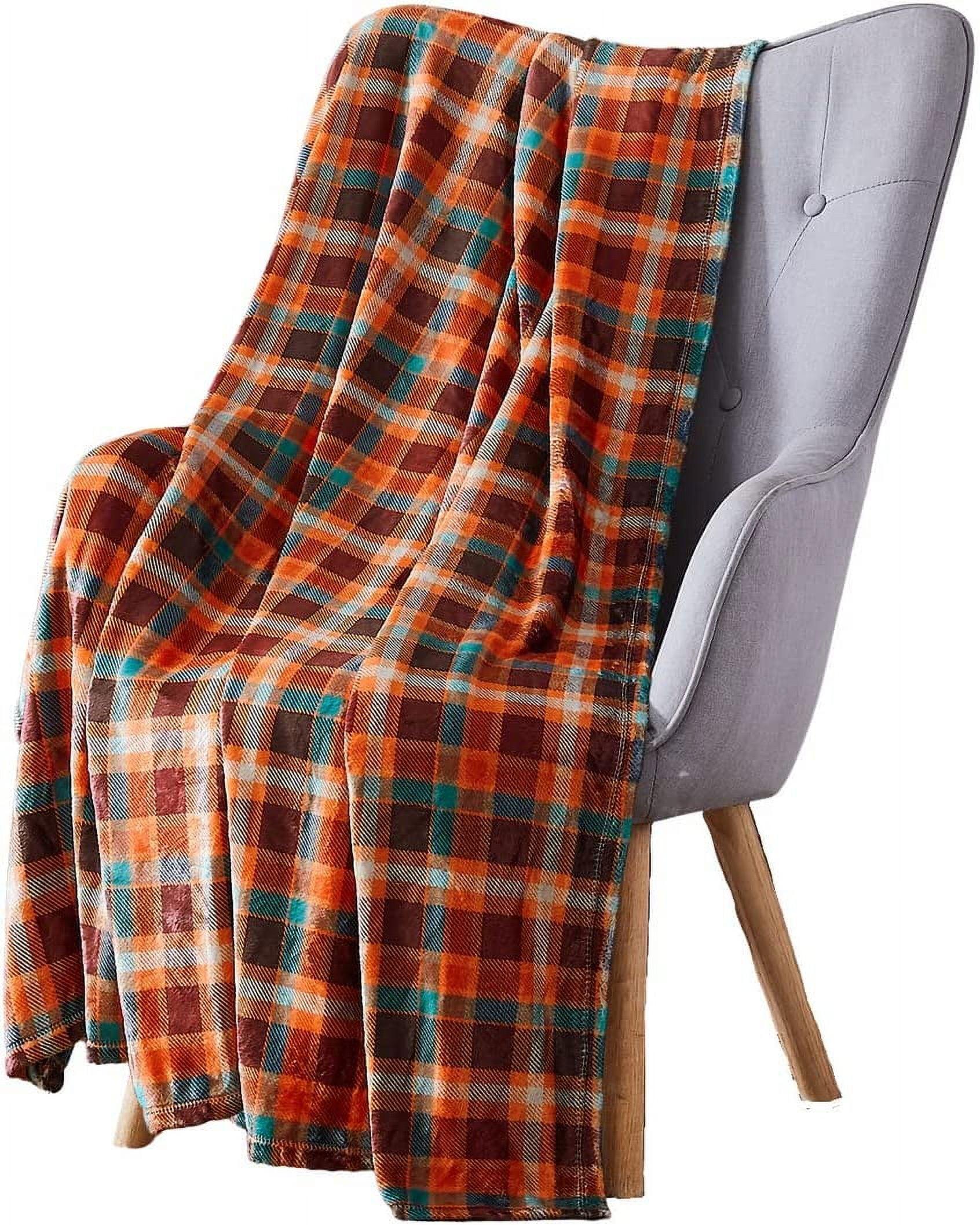 Serafina Home Autumn Plaid Throw Blanket: Orange Teal Brown Beige, Sofa ...