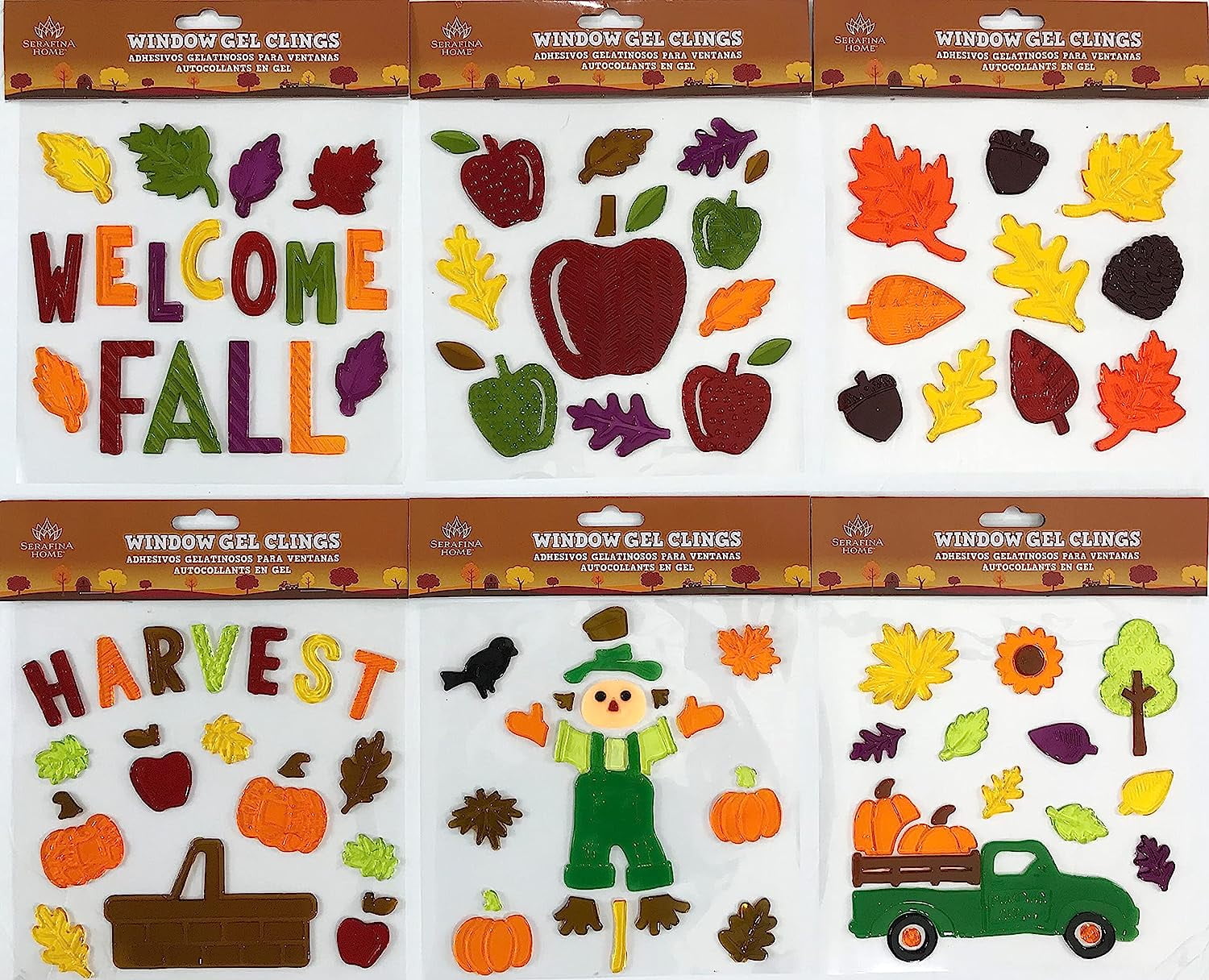 Serafina Home Fall Window Gel Clings: Autumn Squirrels Fox Pumpkins ...