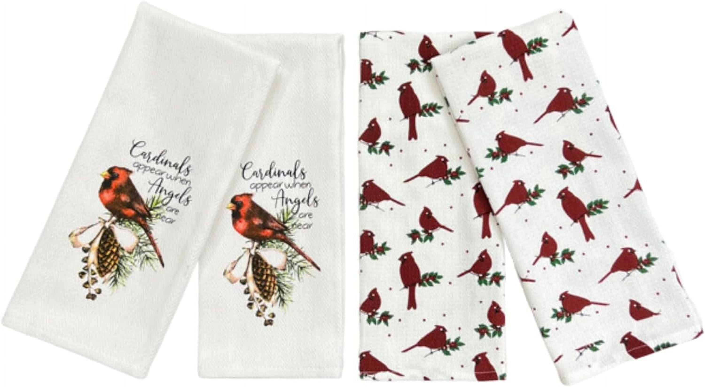 Serafina Home Farmhouse Christmas Cardinal Kitchen Towels, Cotton Weave ...