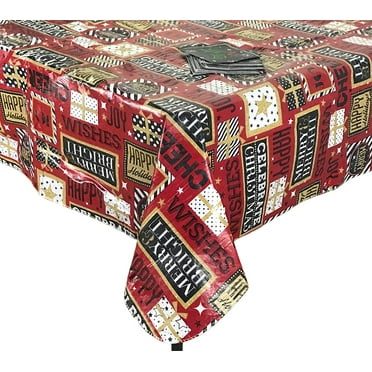 Holiday Christmas Vinyl Flannel Backed Tablecloth: Cabin Lodge Santa's ...