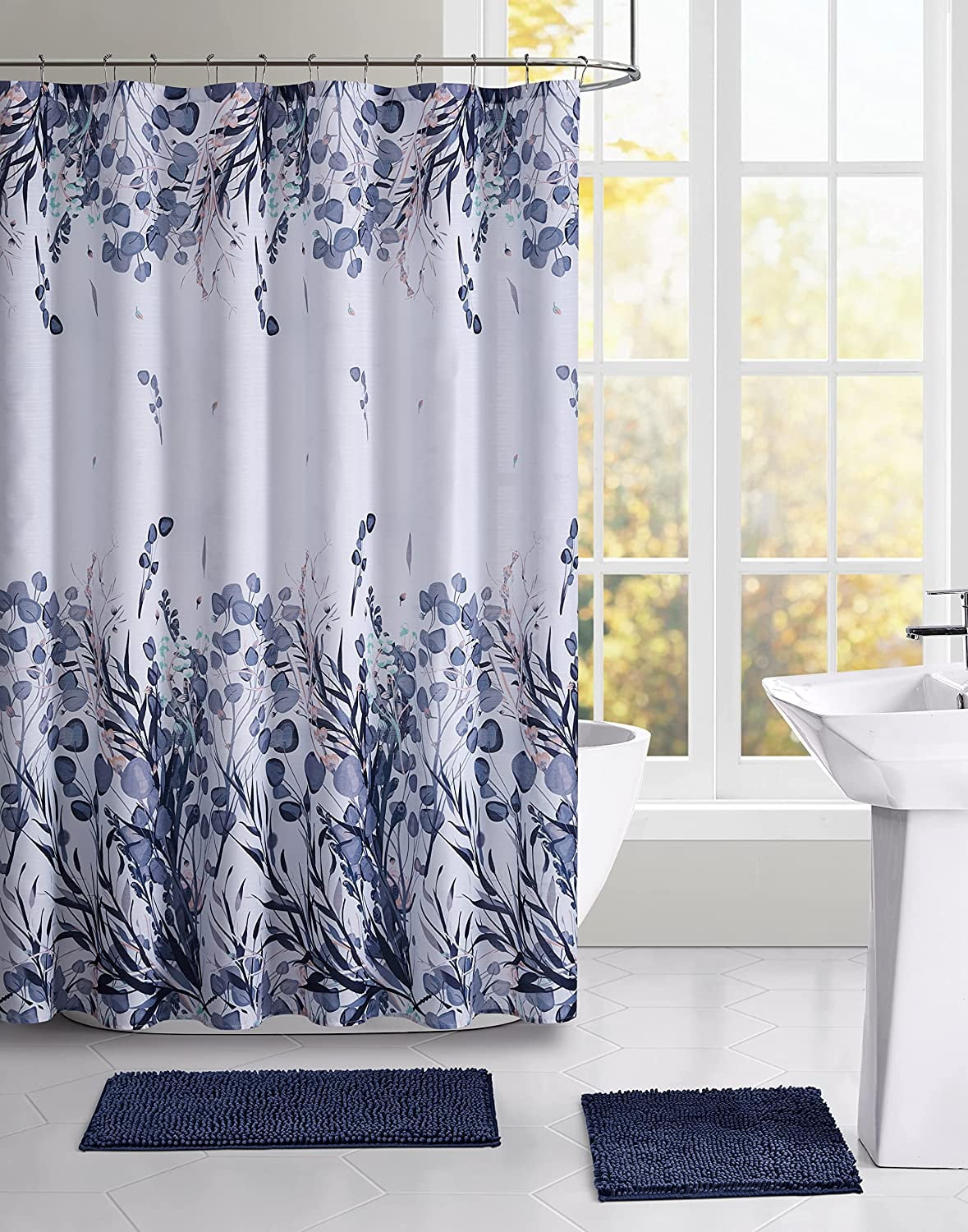 Serafina Home Indigo Navy Blue Floral Boho Shower Curtain: Free Spirit ...