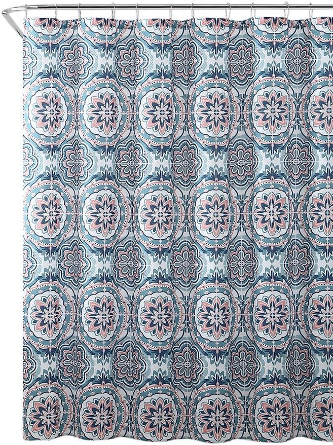 Serafina Home Floral Medallion Embossed Fabric Shower Curtain: Pattern ...