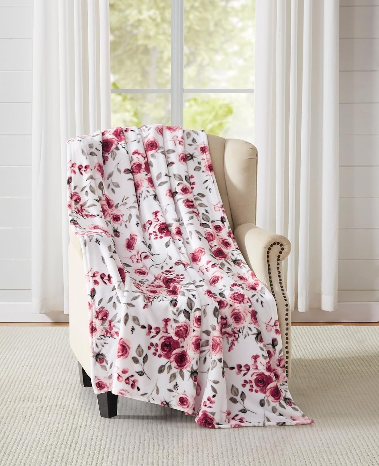 Serafina Home Floral Pink Fleece Throw Blanket: Soft Plush Watercolor ...