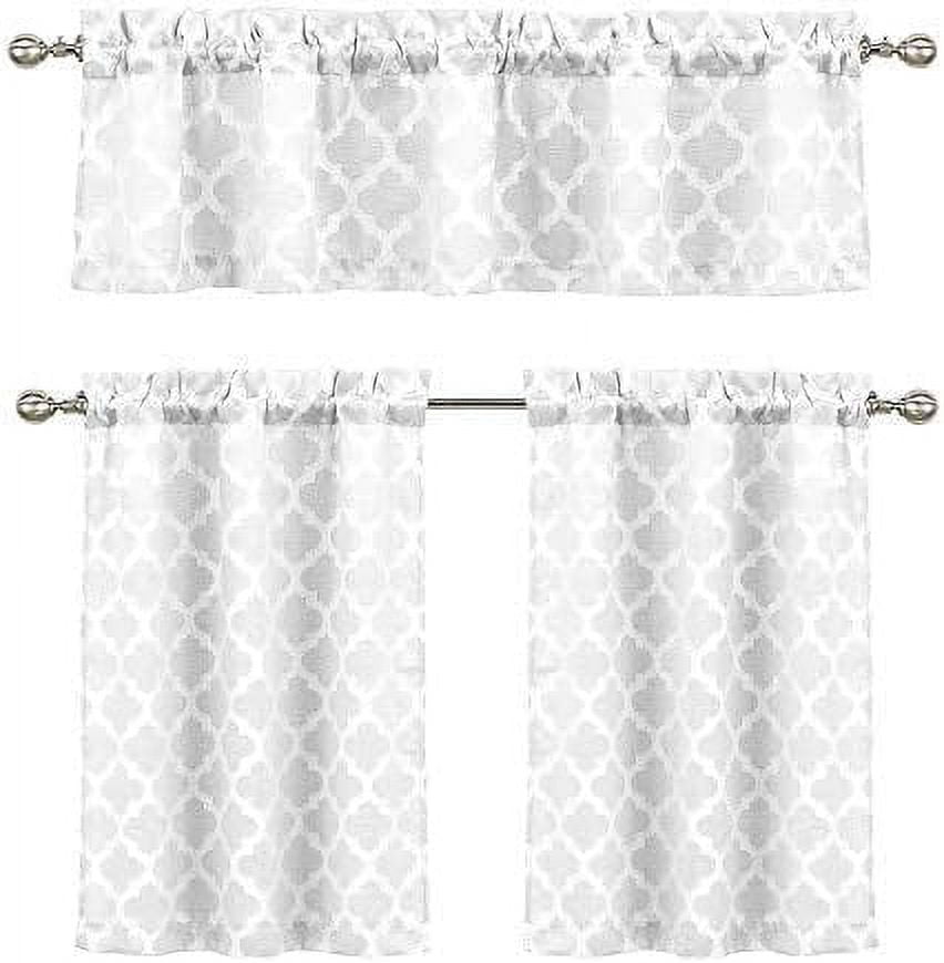 Serafina Home Geometric Linen Textured White Kitchen Tier & Valance Set ...