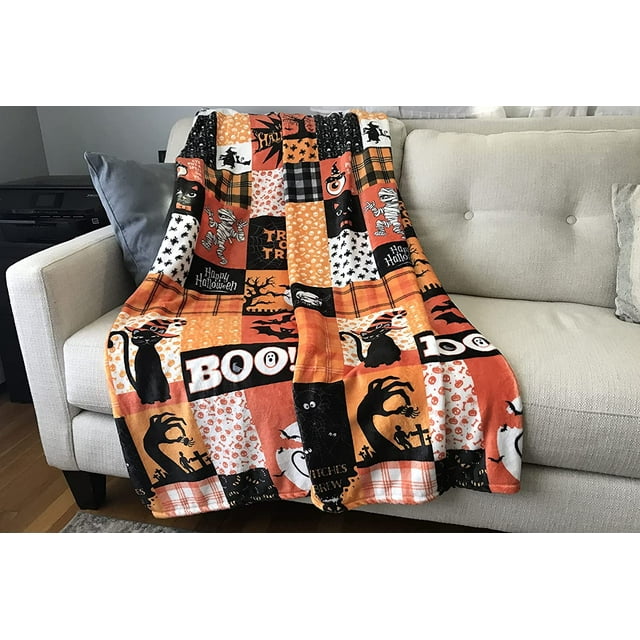 Serafina Home Halloween Blanket Throw: Modern Patch Witch Spooky Jack O ...