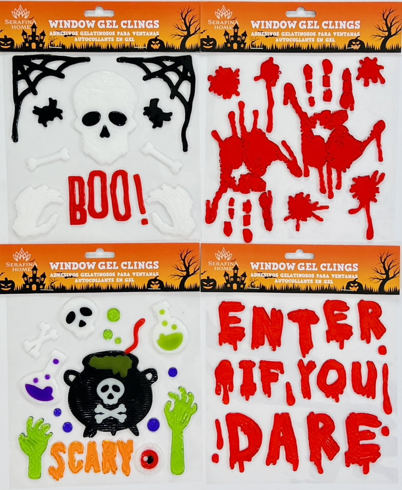 Serafina Home Halloween Gel Window Clings: Beware Skulls Bloody Hands ...