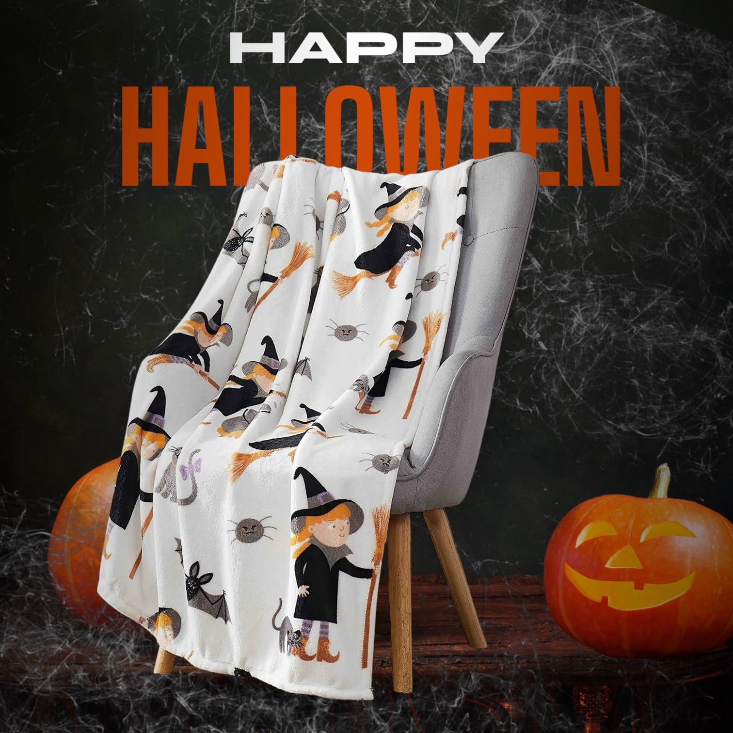 Serafina Home Halloween Throw Blanket: Fuzzy Boo! Jack O'Lantern Spider ...