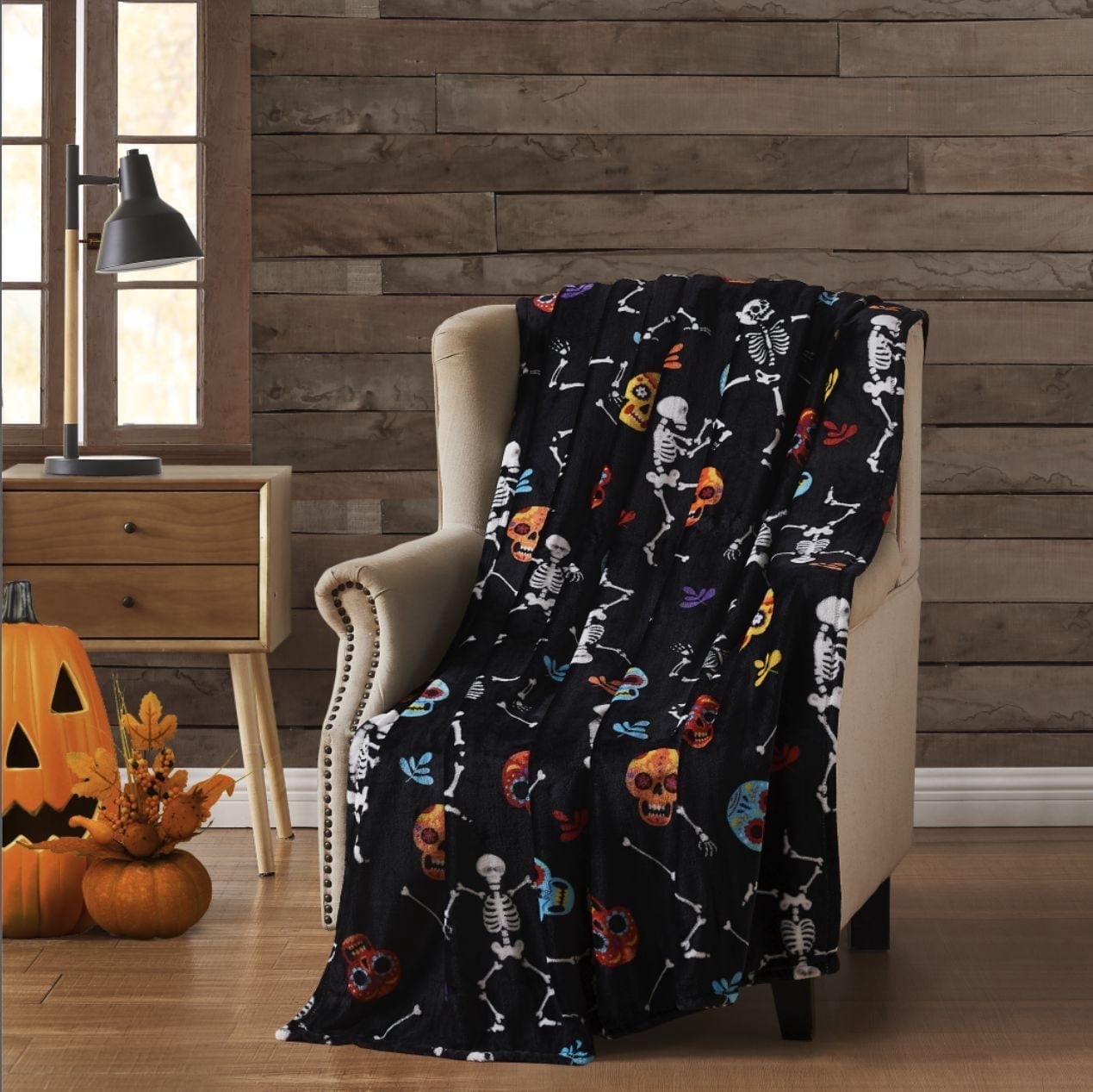 Serafina Home Halloween Throw Blanket: Fuzzy Boo! Jack O'Lantern Spider ...