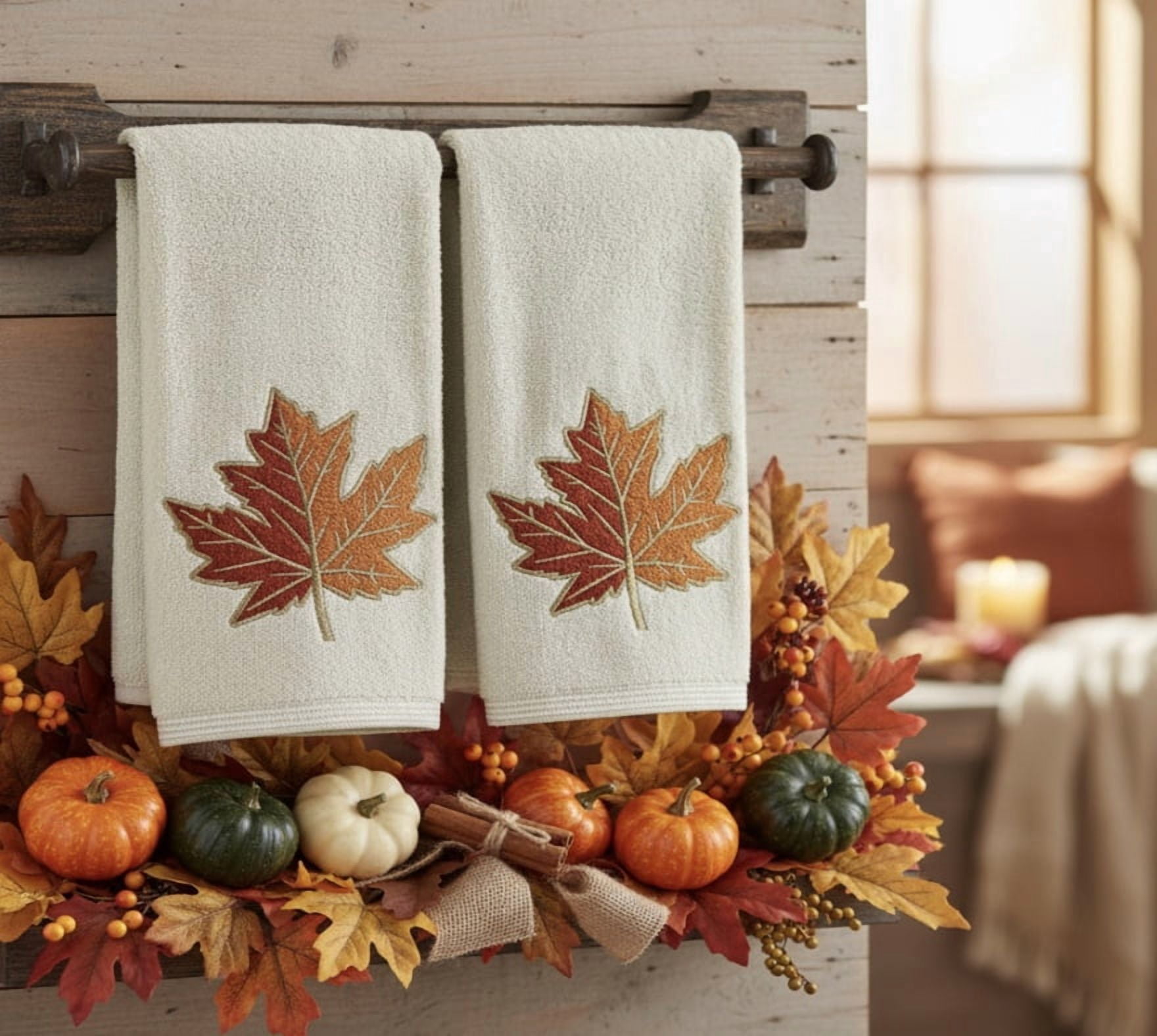 Serafina Home Harvest Fall Bathroom Guest Hand Embroidered Maple Leaf ...