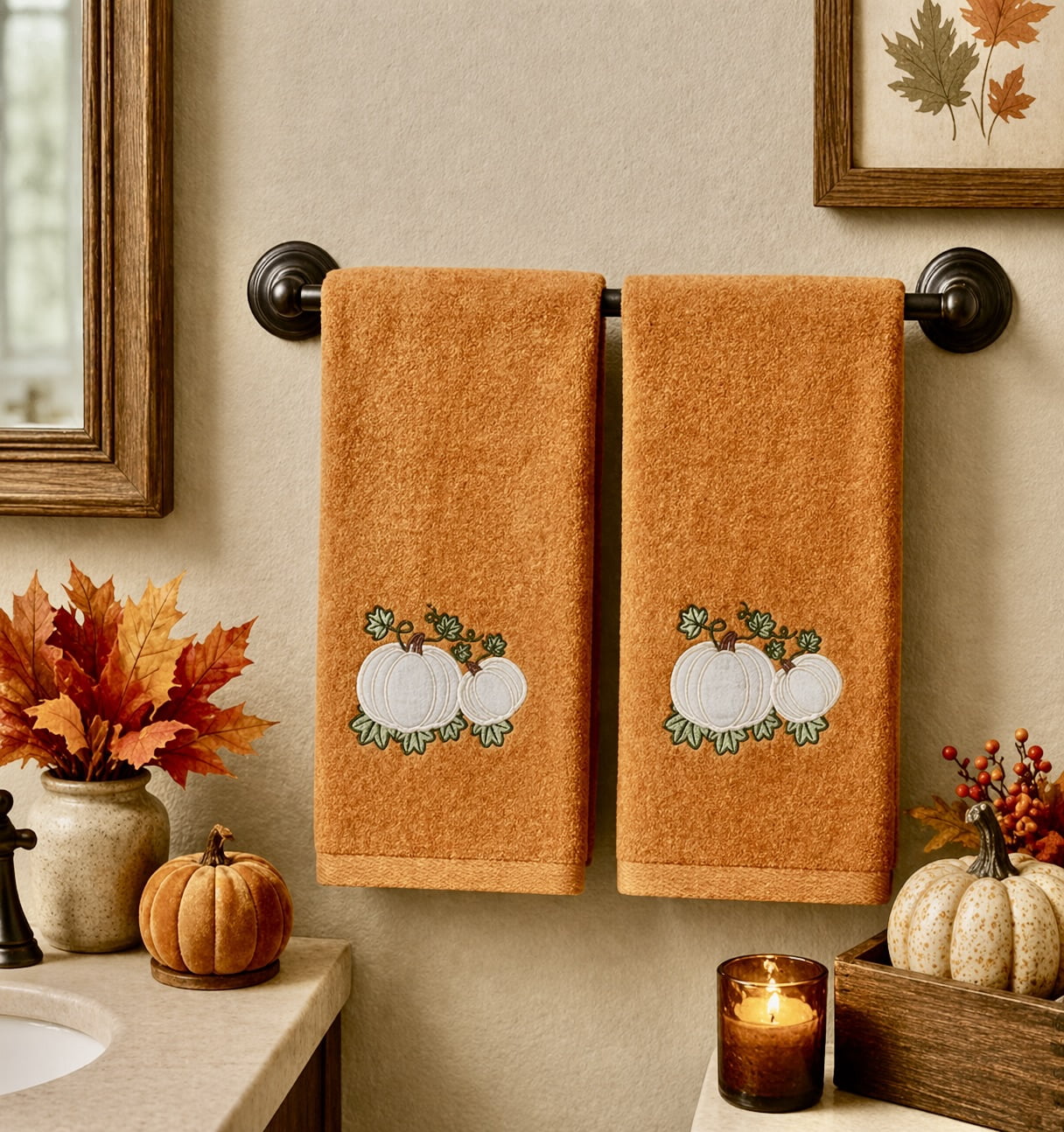 Serafina Home Harvest Fall Bathroom Guest Hand Embroidered Towels 2 Pc ...