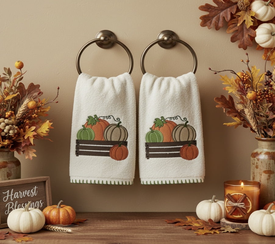 Serafina Home Autumn Fall Bath Fingertip Towels, Ivory Cream Off White ...