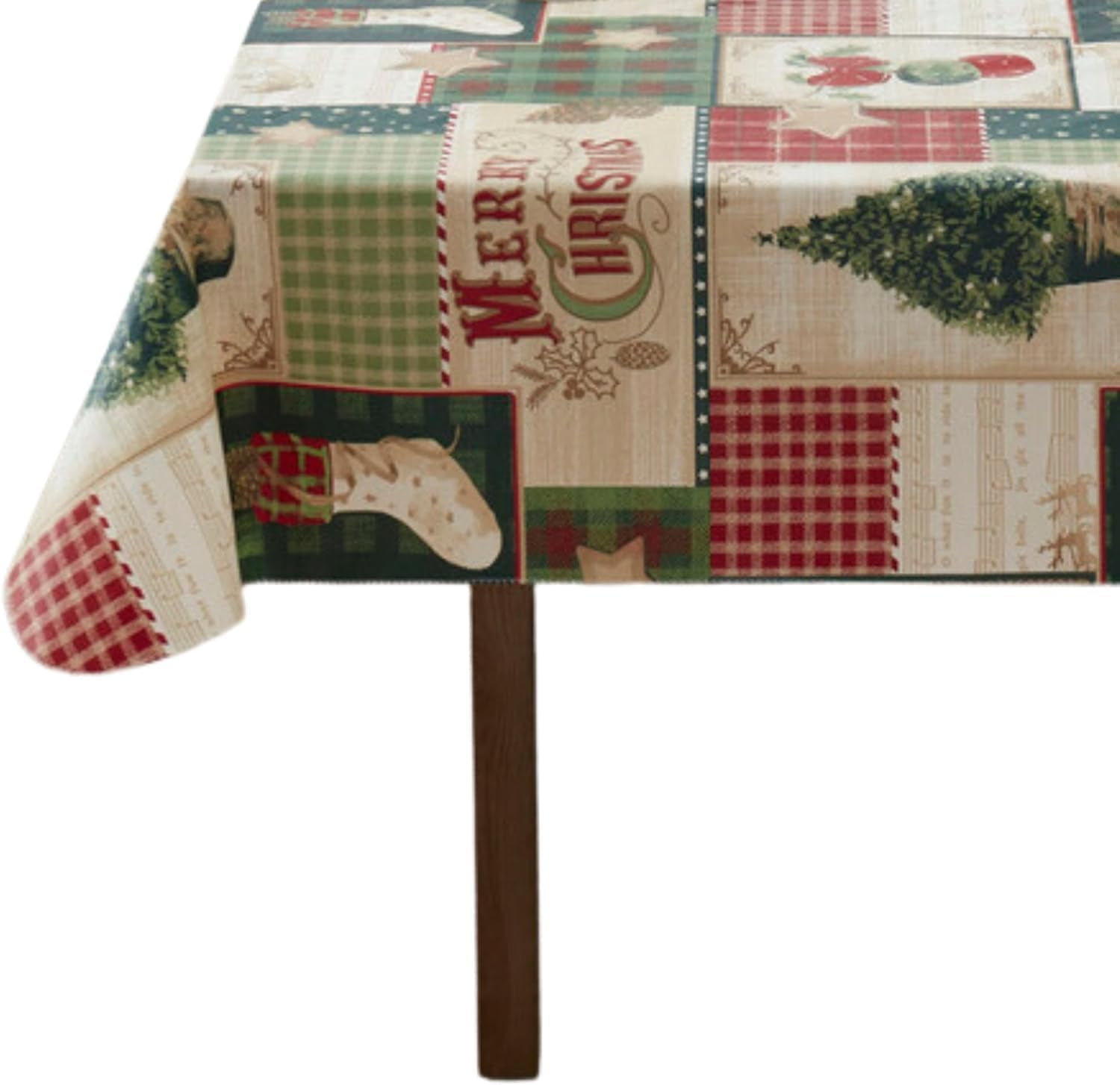 Serafina Home Holiday Merry Christmas Patchwork Vinyl Tablecloth with ...