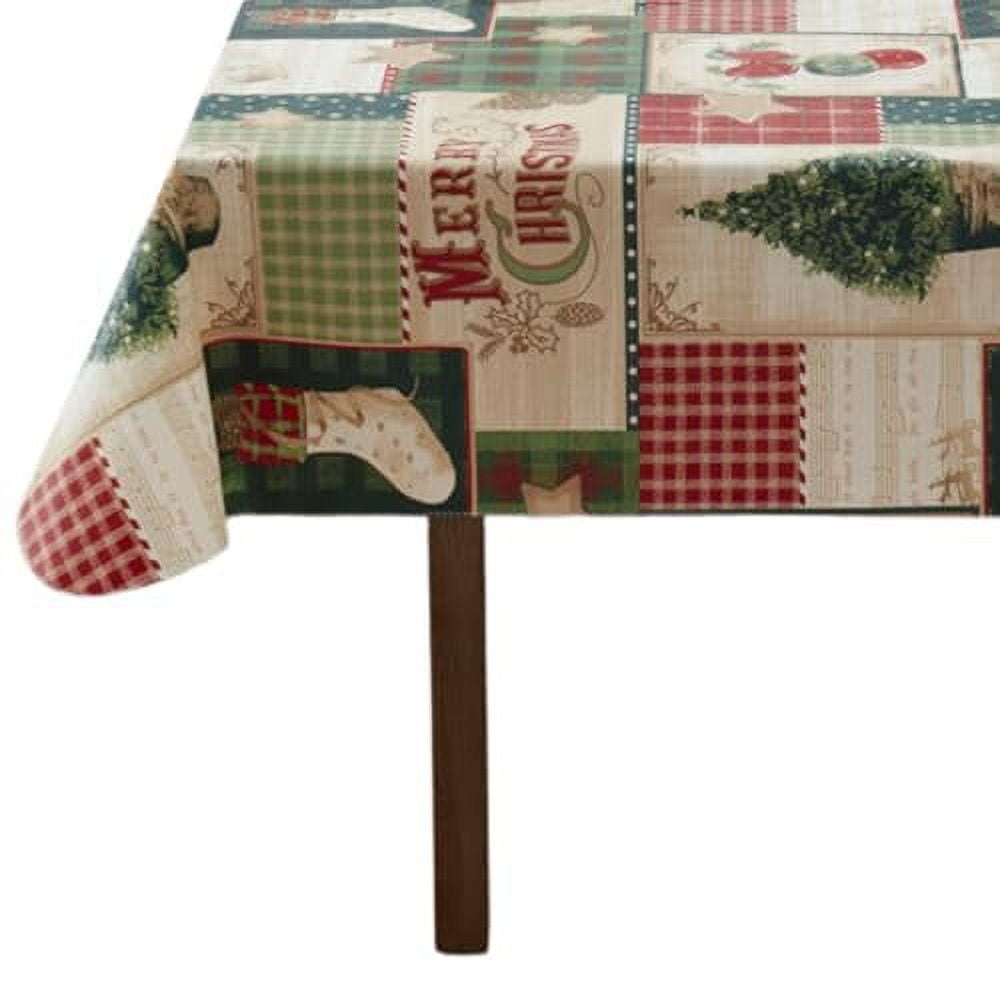 Serafina Home Holiday Merry Christmas Patchwork Vinyl Tablecloth with ...