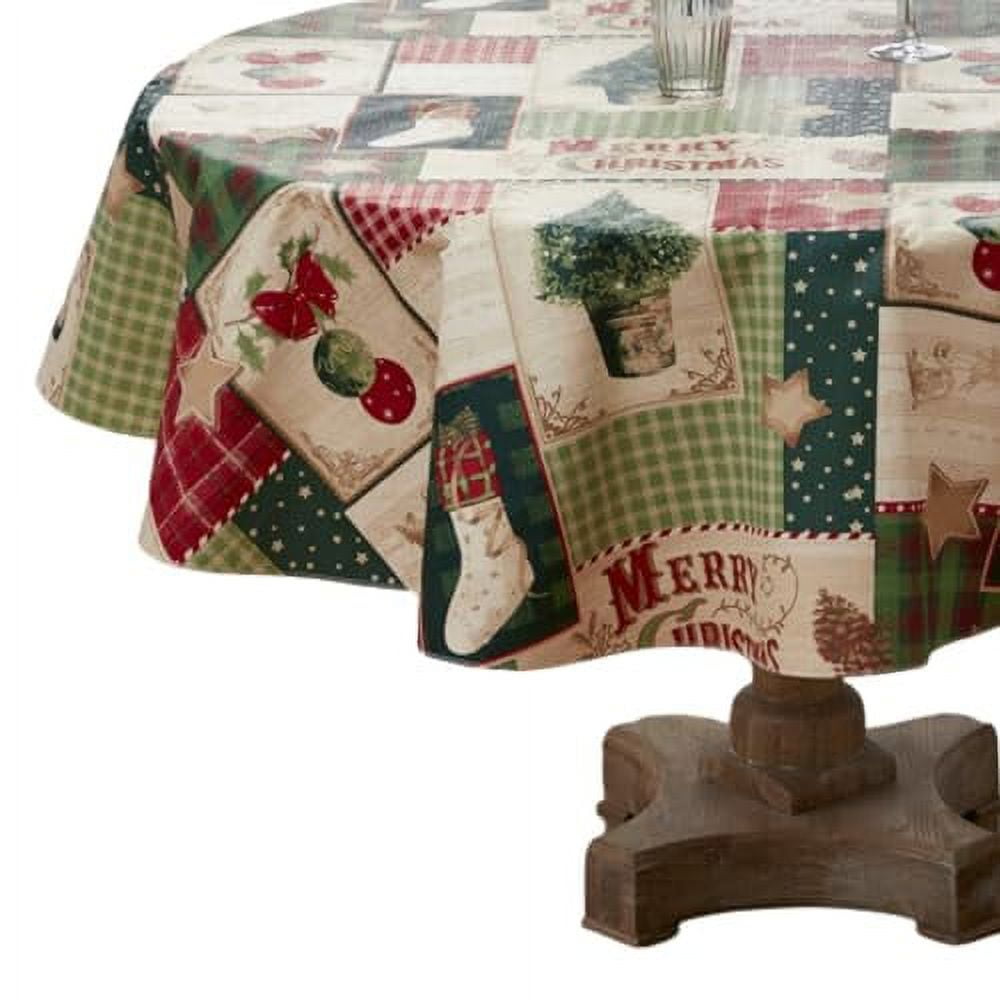 Serafina Home Merry Christmas Patchwork Vinyl Tablecloth, Flannel ...