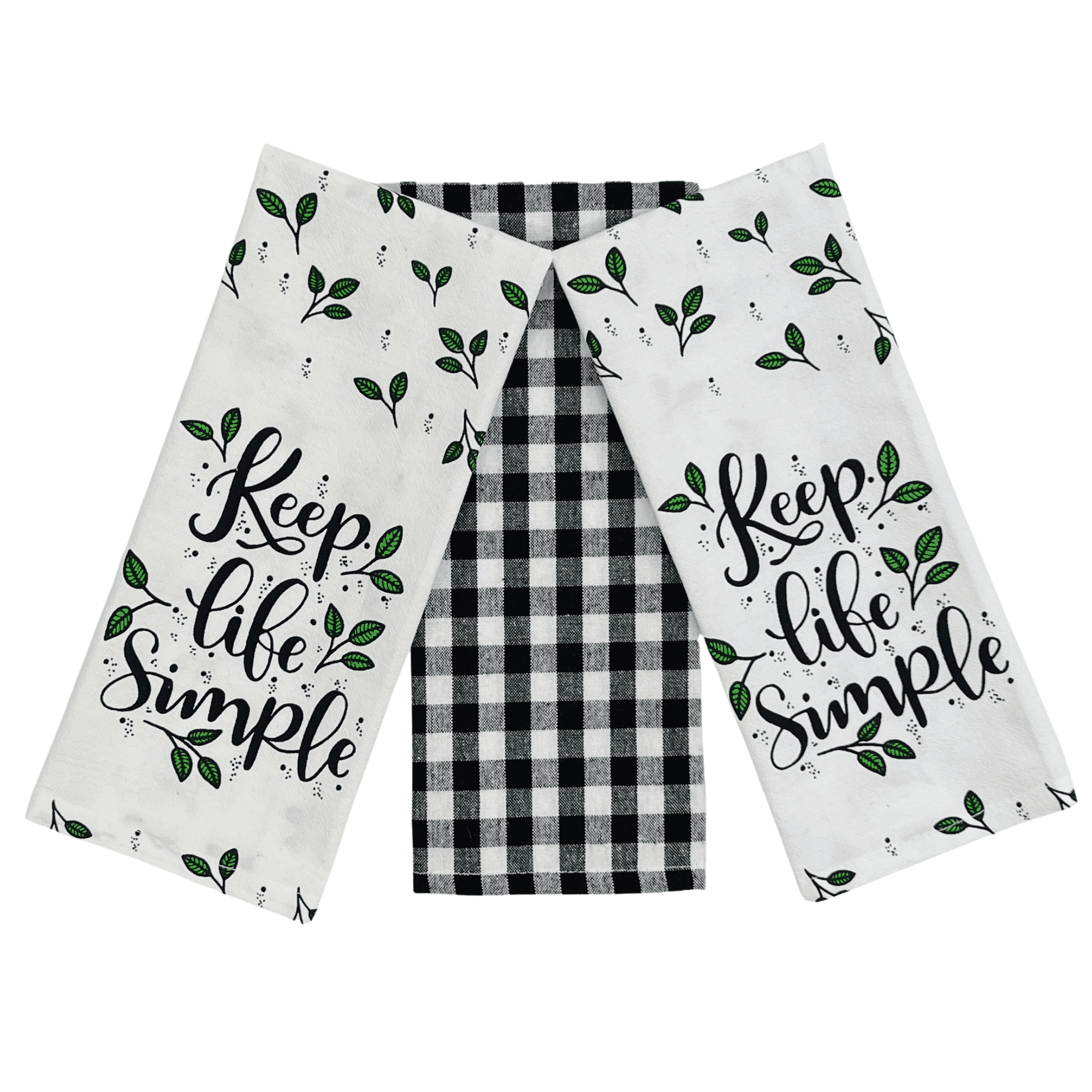 Serafina Home Keep Life Simple Kitchen Towels With Black Gingham, Set ...