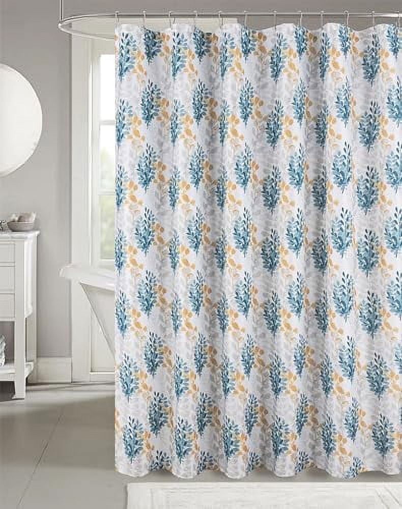Serafina Home Light Blue Teal Yellow Grey White Fabric Shower Curtain ...