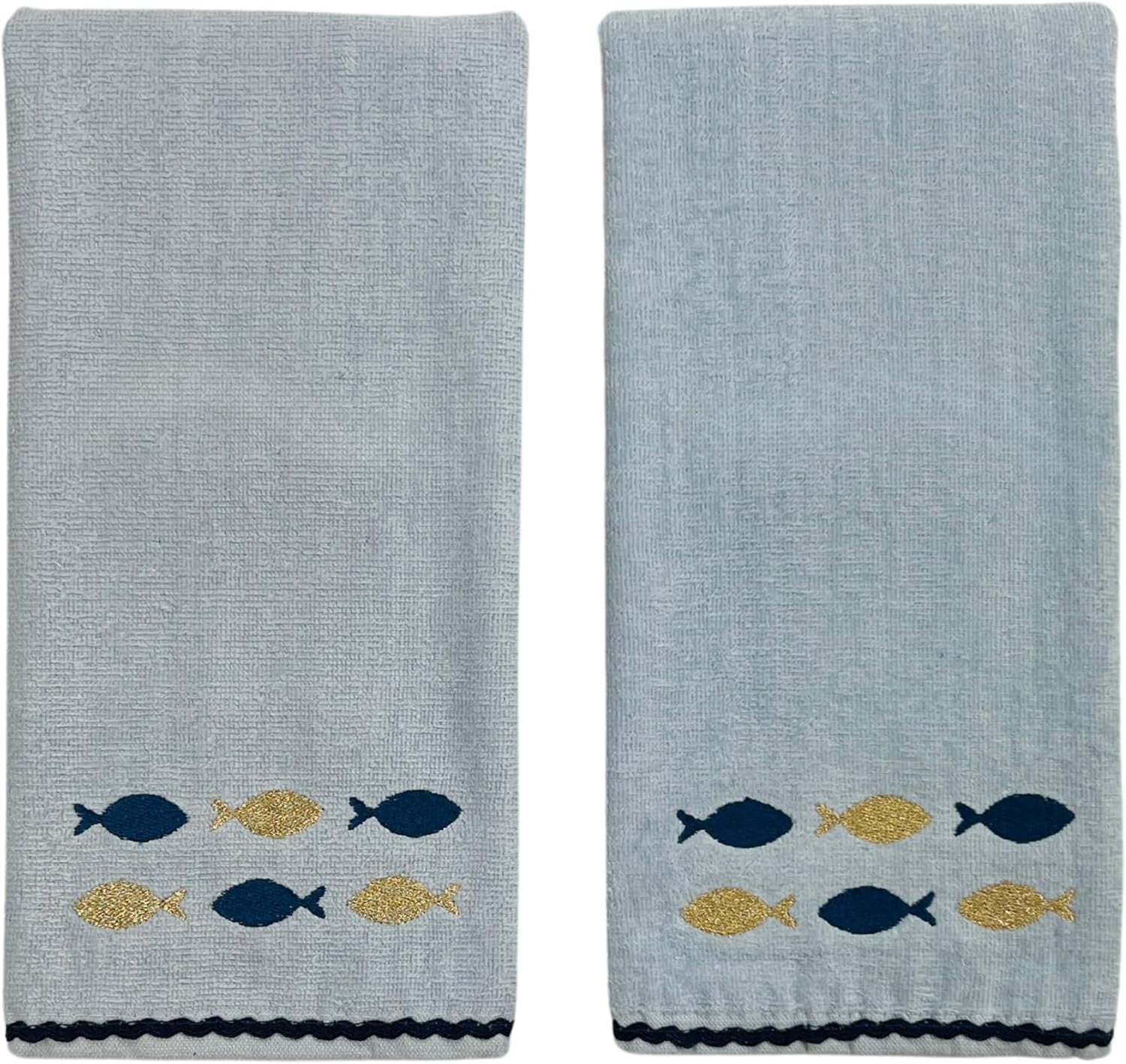 Serafina Home Nautical Hand Towels Set, Light Blue, Fish Embroidery, 16 ...