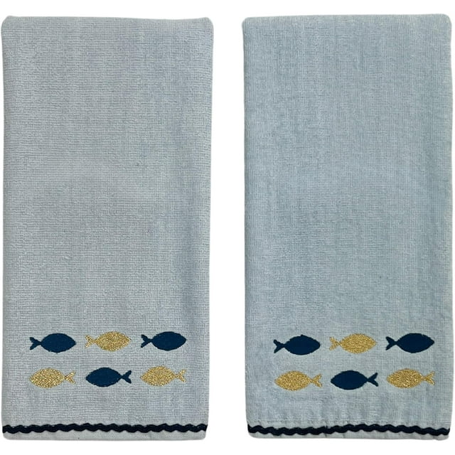Serafina Home Nautical Hand Towels Set, Light Blue, Fish Embroidery, 16 ...