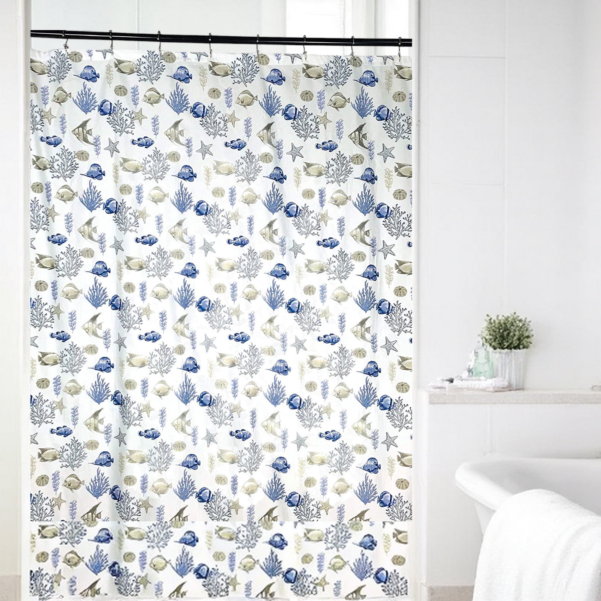 Serafina Home Ocean Fabric Shower Curtain: Fish Coral Sea Life Theme ...