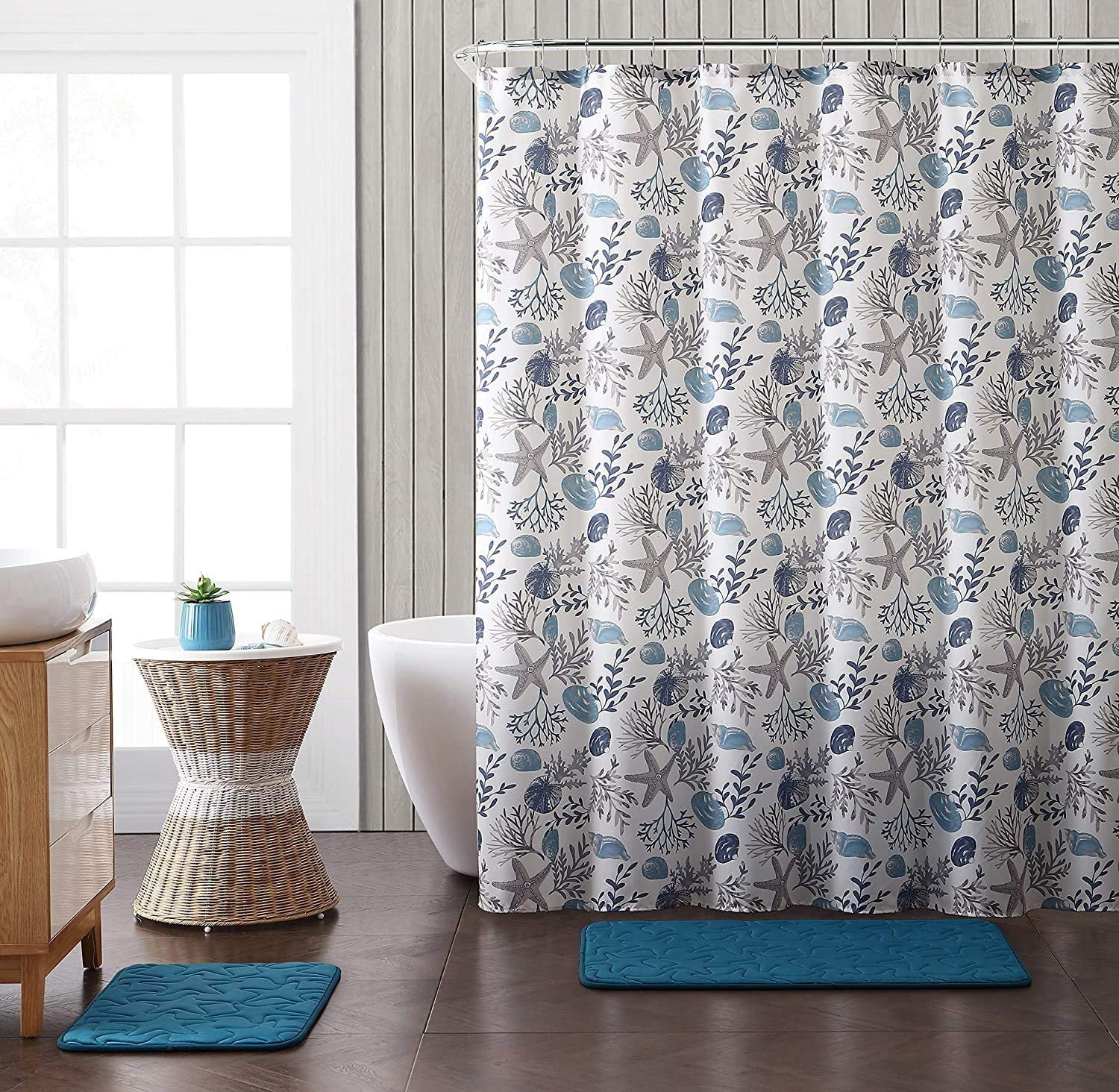 Serafina Home Ocean Sea Life Shower Curtain: Shells Coral Star Fish In ...