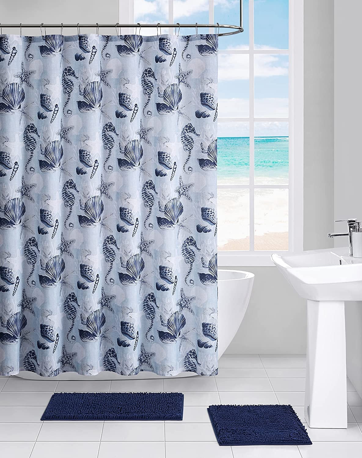 Serafina Home Oceanside Coastal Fabric Shower Curtain for Bathroom ...