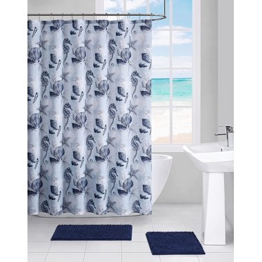 Serafina Home Ocean Sea Life Shower Curtain: Shells Coral Star Fish In ...