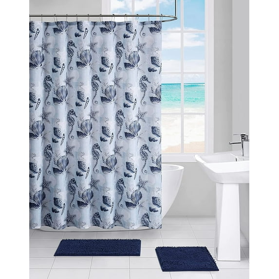 Serafina Home Oceanside Coastal Fabric Shower Curtain for Bathroom ...